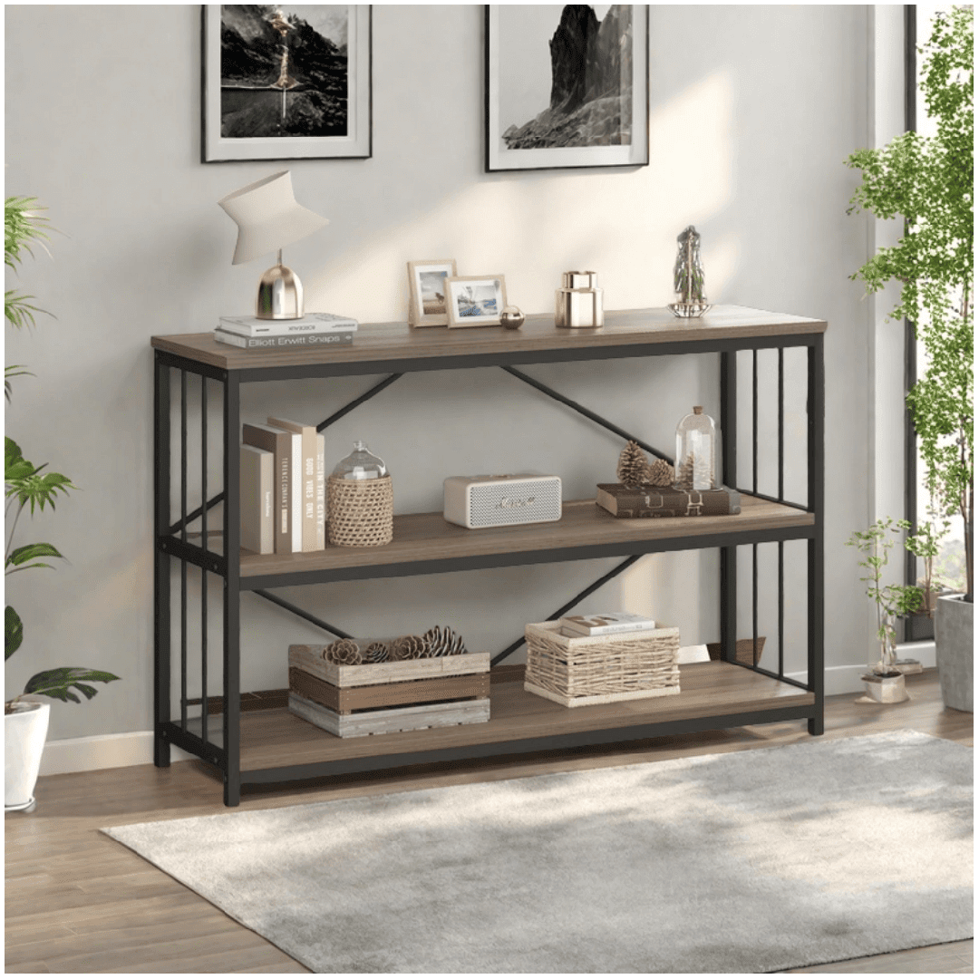 Industrial Console Table with Storage Shelves, 3 Tier Foyer Behind ...