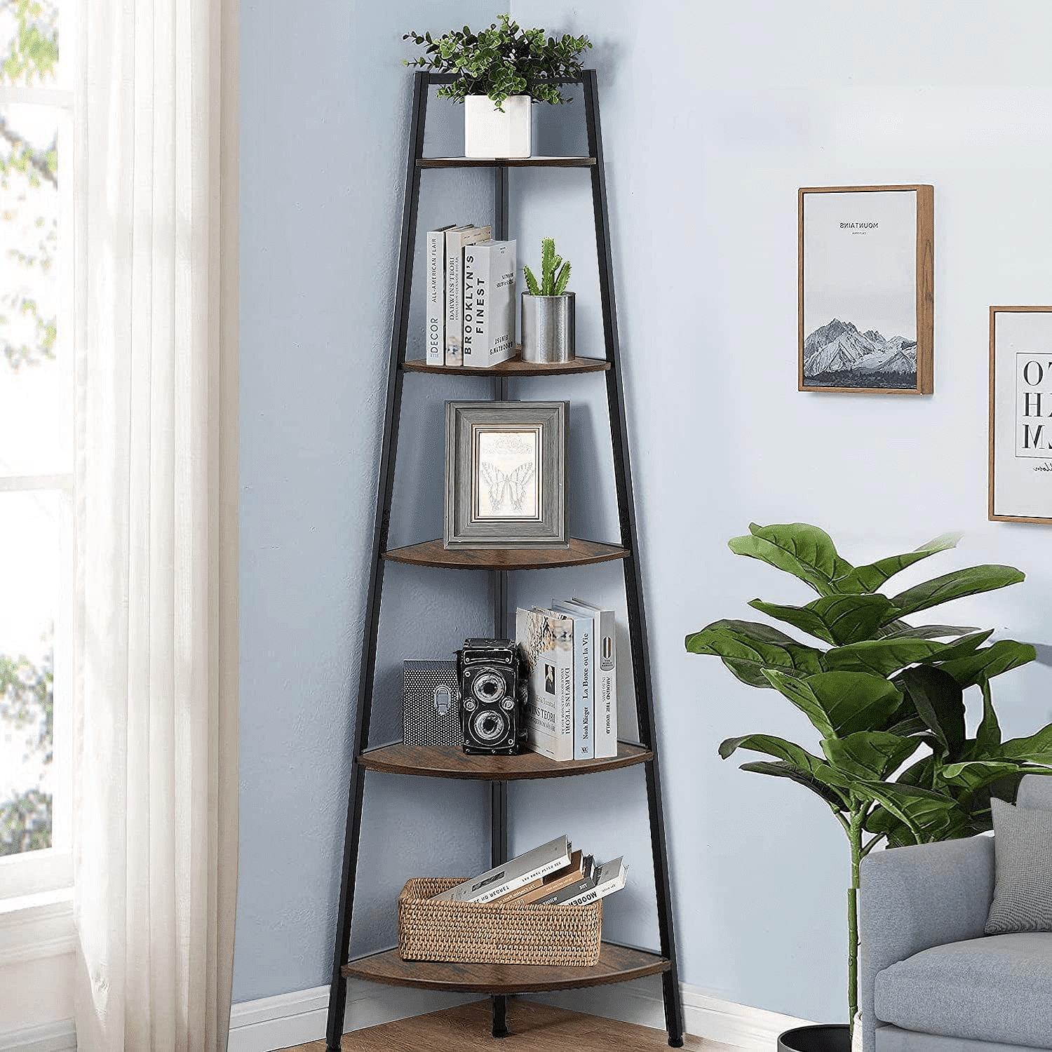 Industrial Corner Shelf Stand 5 Tier Corner Shelf Modern Corner ...