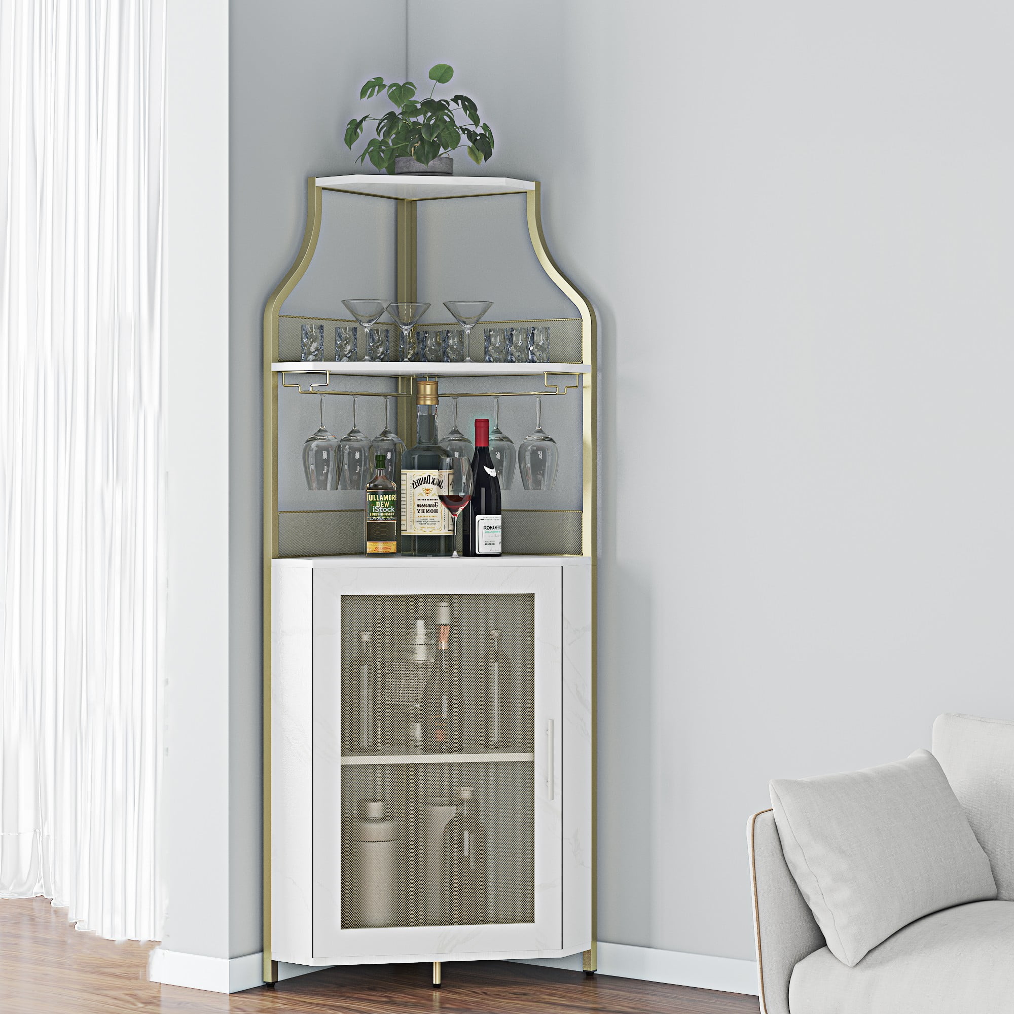 Industrial Corner Wine Cabinet, Corner Shelf Bar Cabine with Removable ...