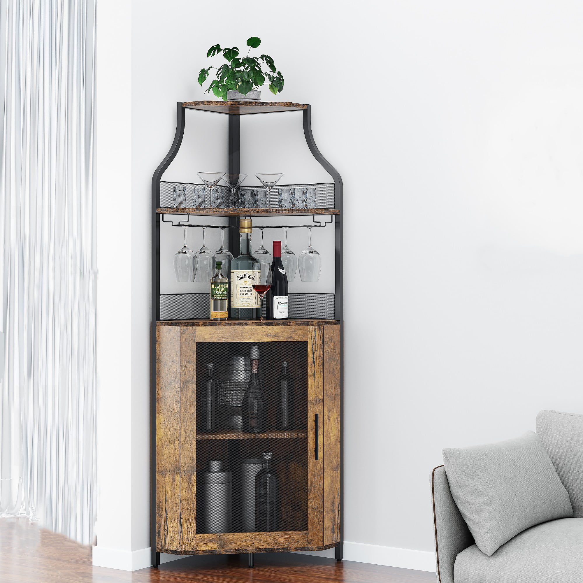 Zzistar Industrial Corner Wine Cabinet, Removable Storage Shelves, 18.5 ...