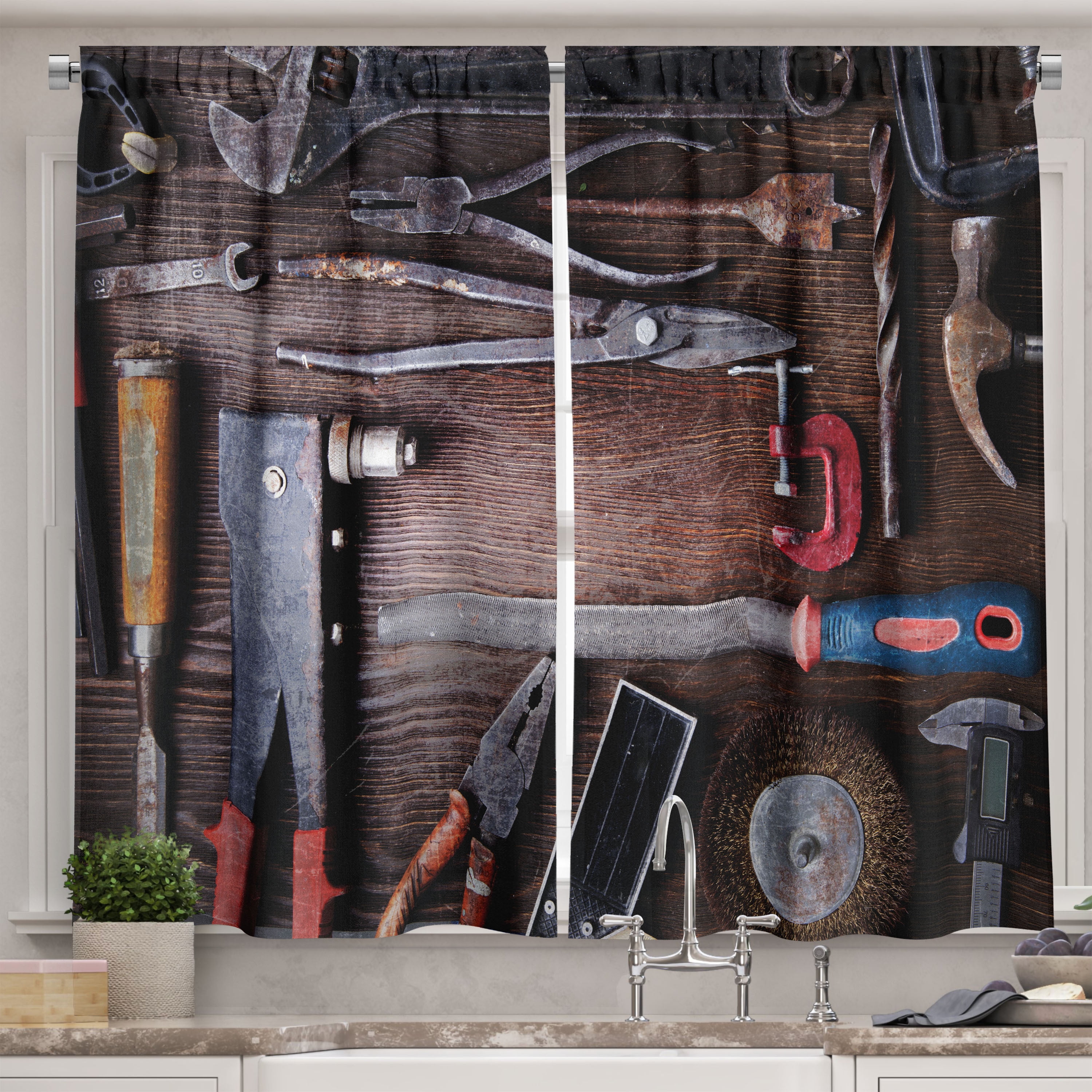 Industrial Curtains 2 Panels Set, Crafting Equipment with Obsolete ...