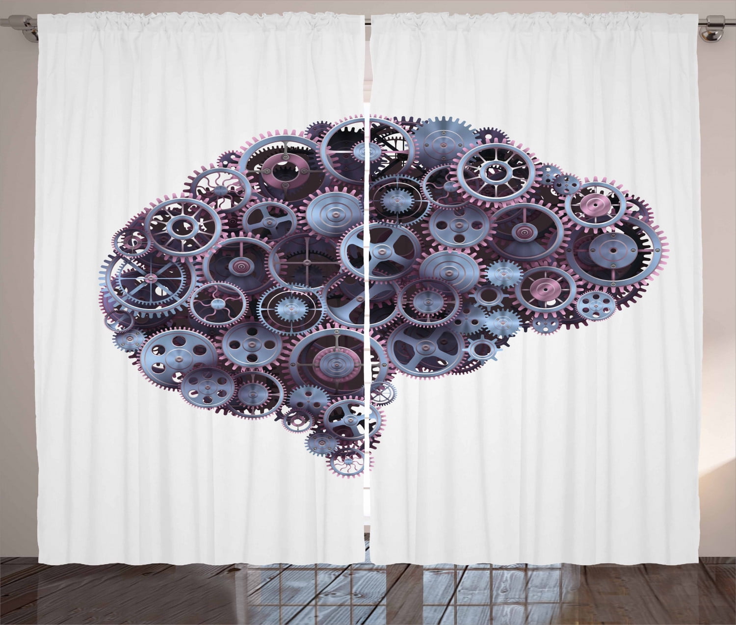 Ambesonne Industrial Curtains 2 Panel Set, Mechanic Wheel Brain, 108" x ...