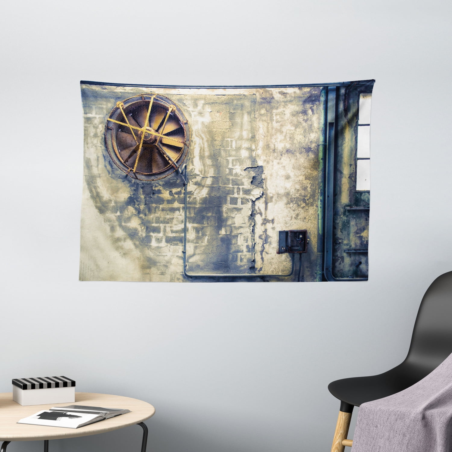 Industrial Decor Tapestry, Damaged Wrecked Wall Image Destruction ...