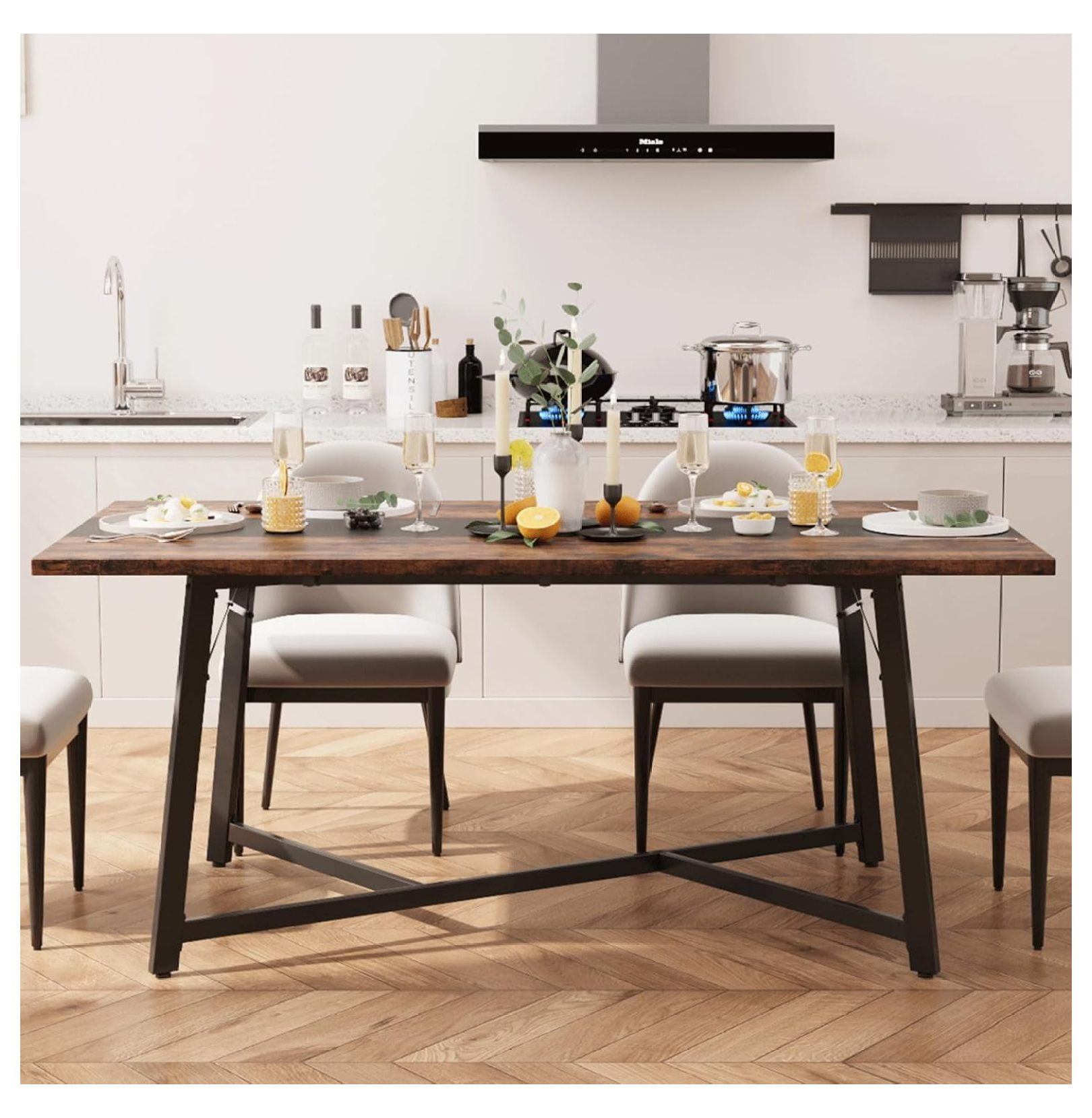 Industrial Dining Table for 6-8 People, 70.9" Rectangular Wooden ...