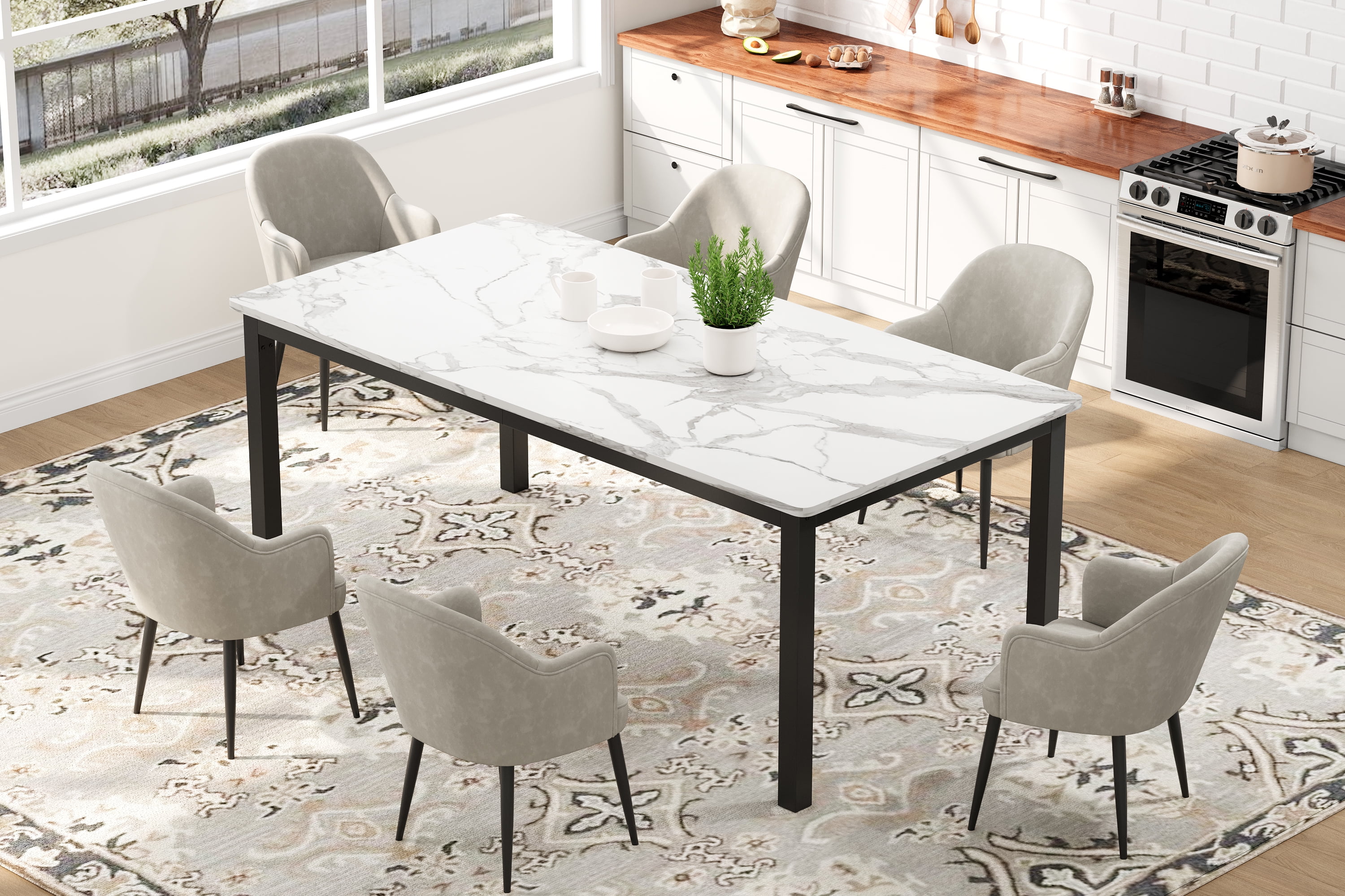 Industrial Dining Table for 6-8 People, 71" Long Wooden Kitchen Table ...