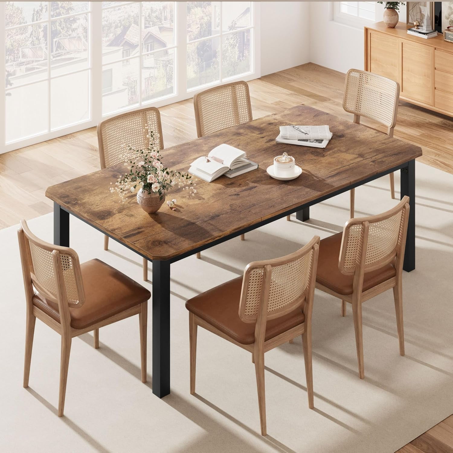 Industrial Dining Table for 6-8 People, 78.7 Inch Long Wooden Kitchen ...