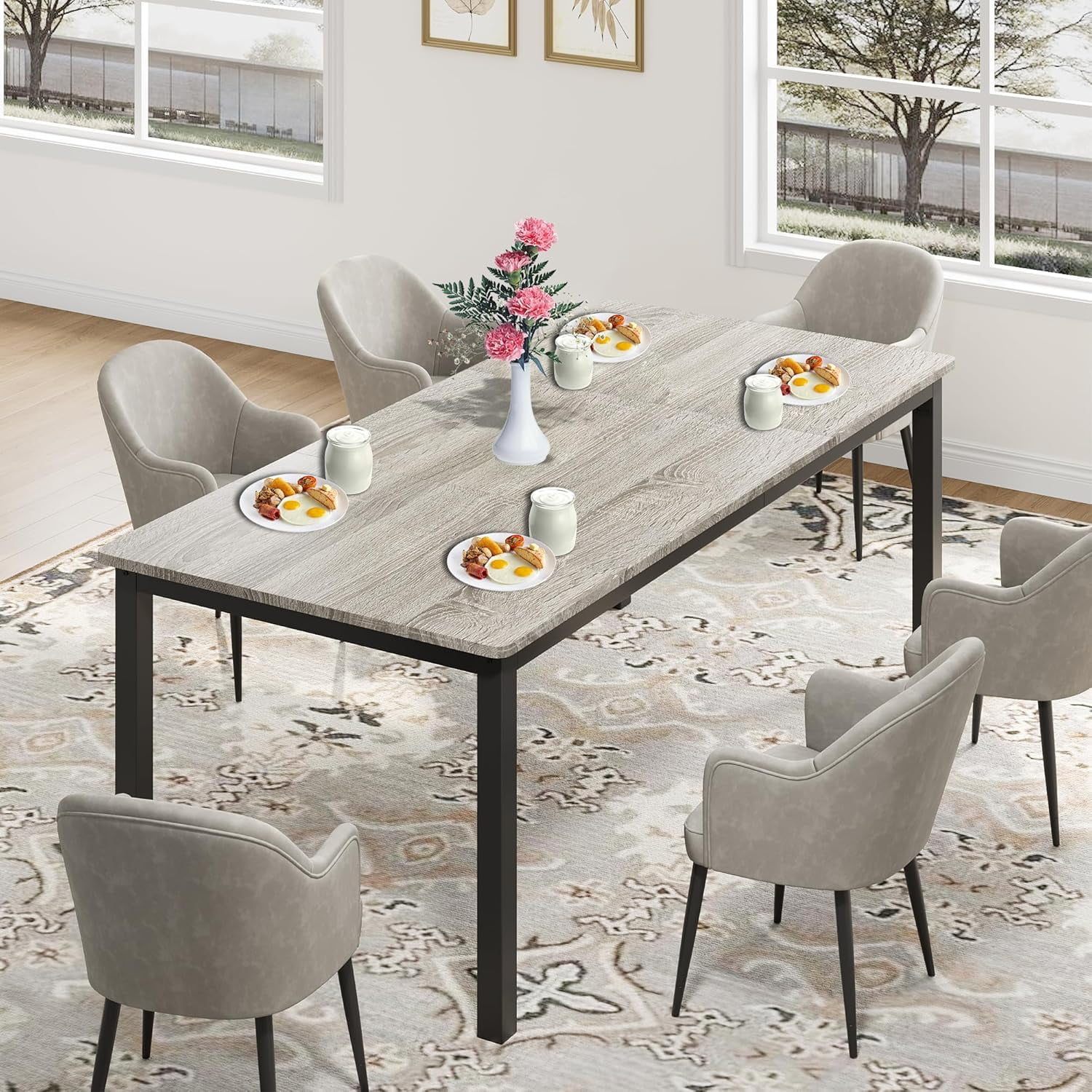 Industrial Dining Table for 6-8 People, Wooden Rectangle Long Dinner ...