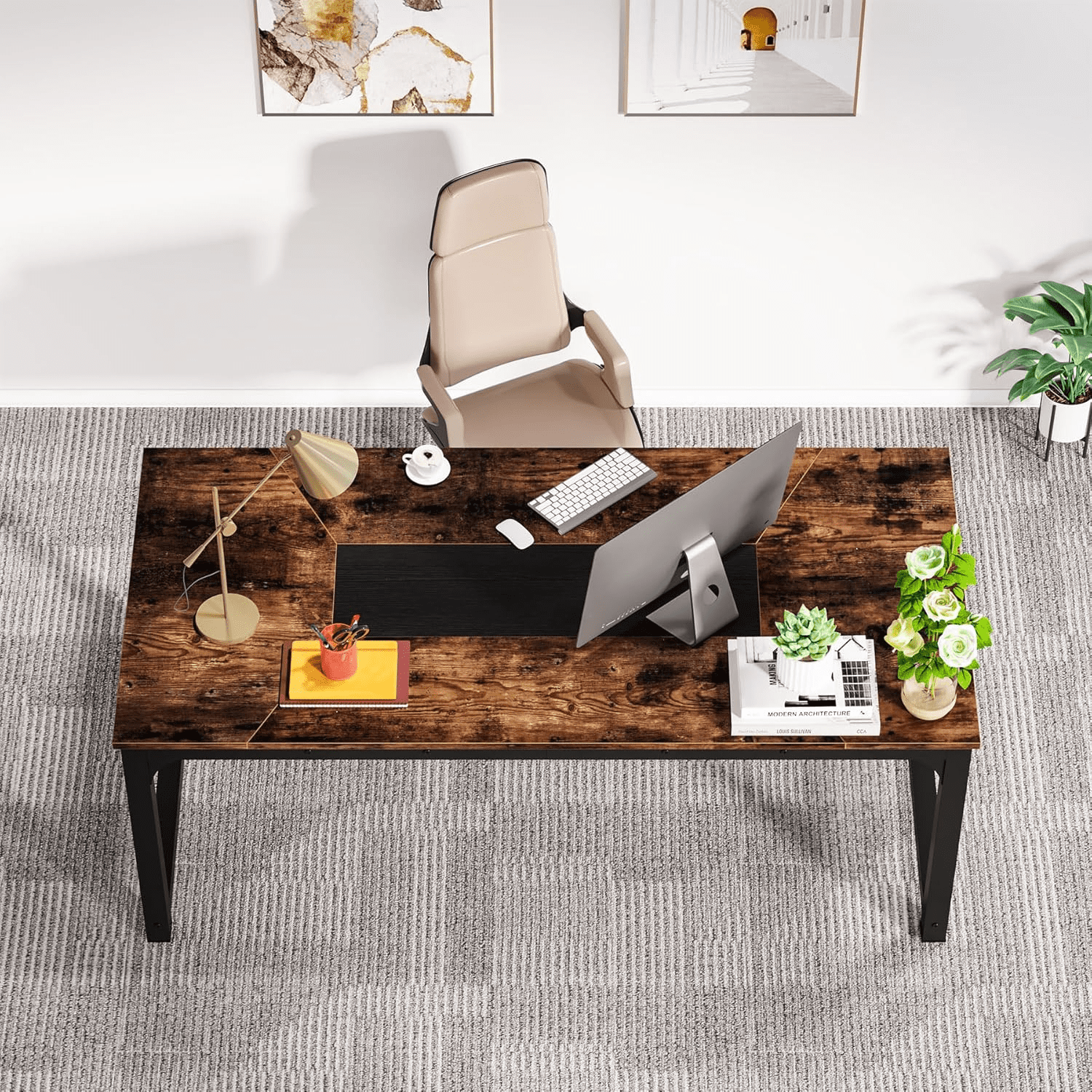 Industrial Dining Table for 6-8 People - Metal Frame Kitchen Table ...