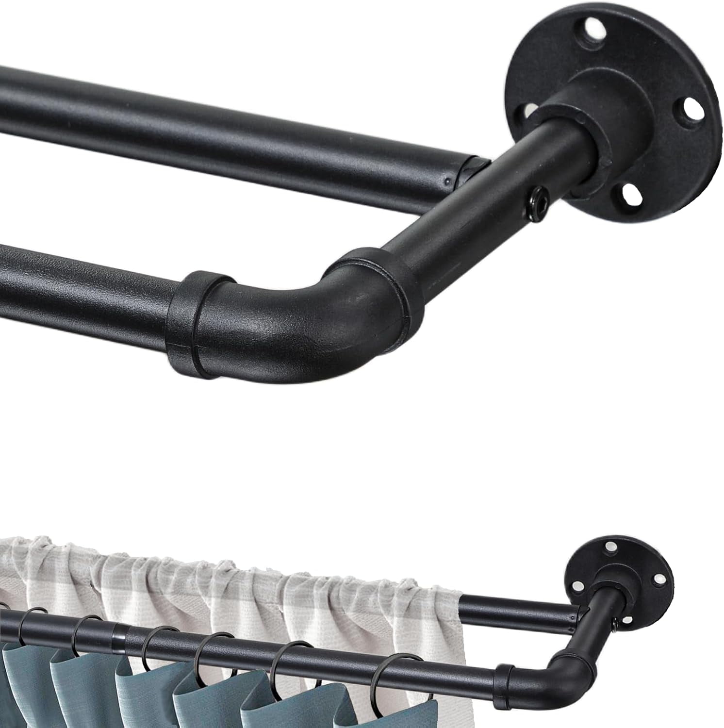 Industrial Double Curtain Rod 31-95 Inch, 1 Inch Heavy Duty Double Wrap ...