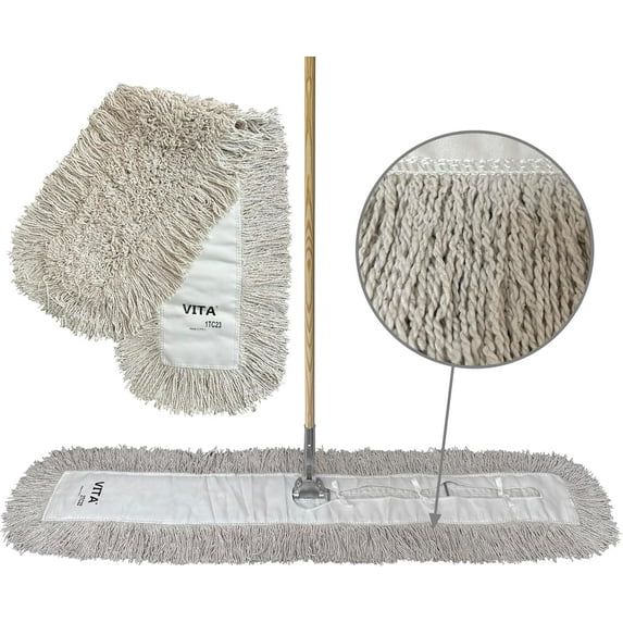 Industrial Dust Mop Kit – Includes 60 Inch White Twisted Closed Loop ...