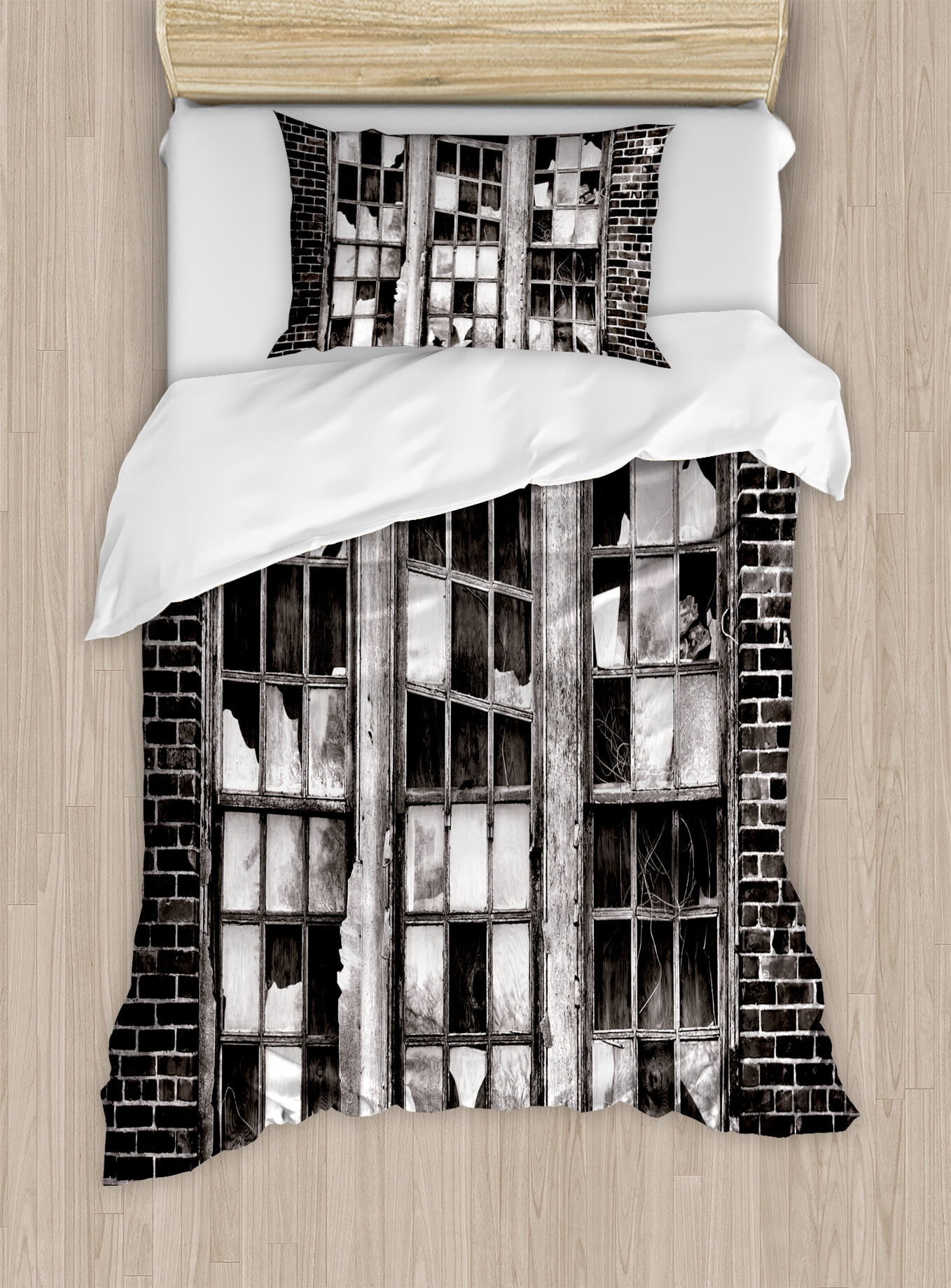 Industrial Duvet Cover Set, Broken Window Missing Glass Pane Derelict ...