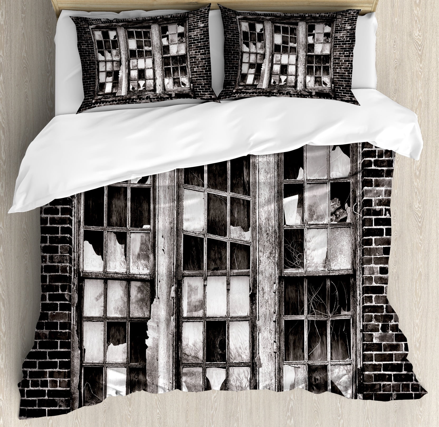 Industrial Duvet Cover Set, Broken Window Missing Glass Pane Derelict ...