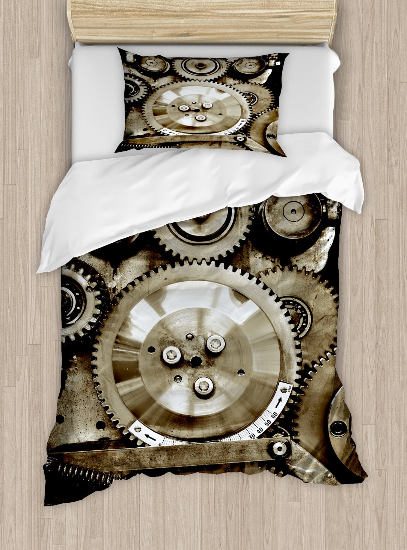 Industrial Duvet Cover Set, Pieces of Old Mechanism Close up Gears View ...