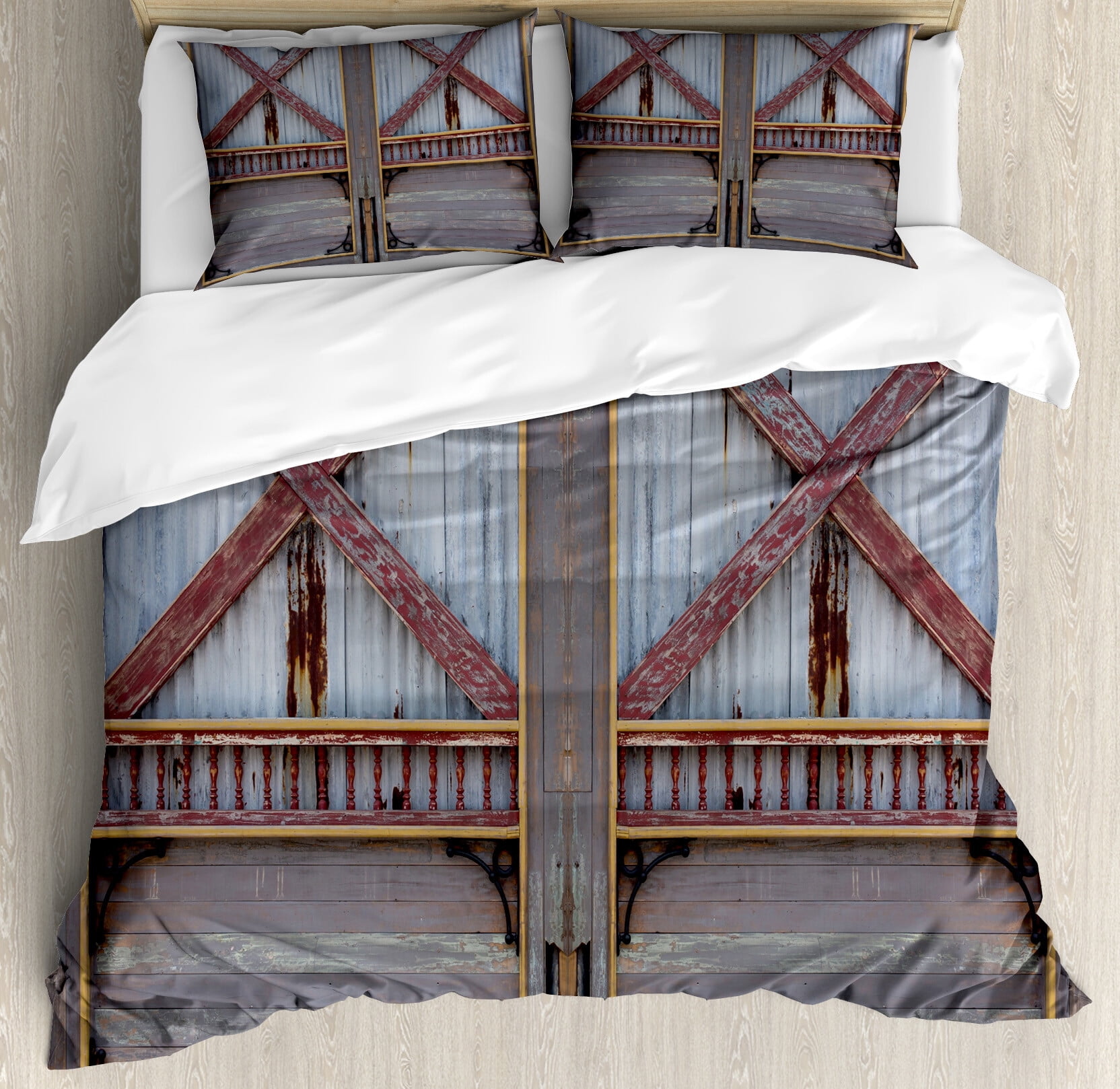 Industrial Duvet Cover Set, Zinc Style WoodenDoor Image Street ...
