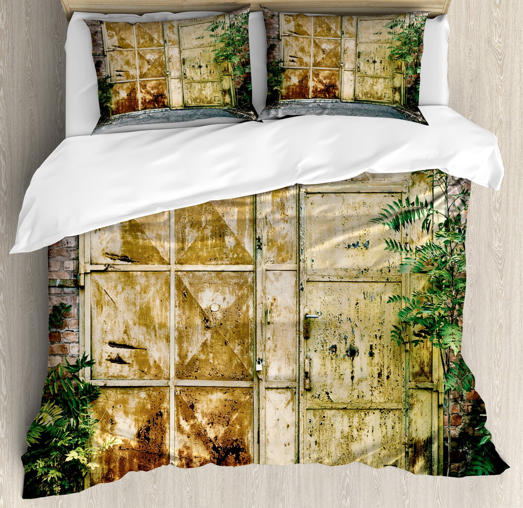Industrial Duvet Cover Sets, Rustic Brick House Still Door with Moss ...