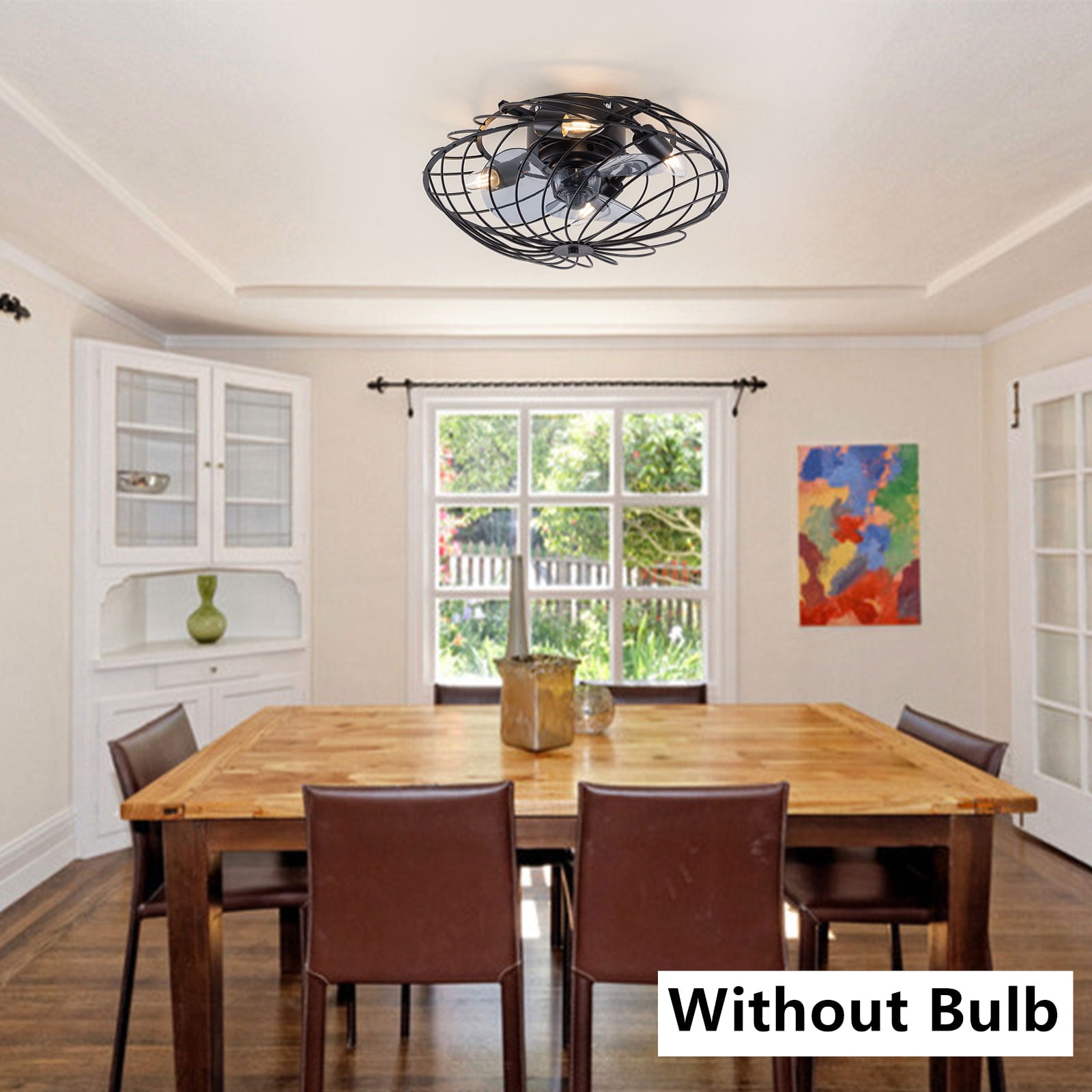 Industrial Enclosed Ceiling Fan Light Without Bulb Dimmable 3 Winds ...