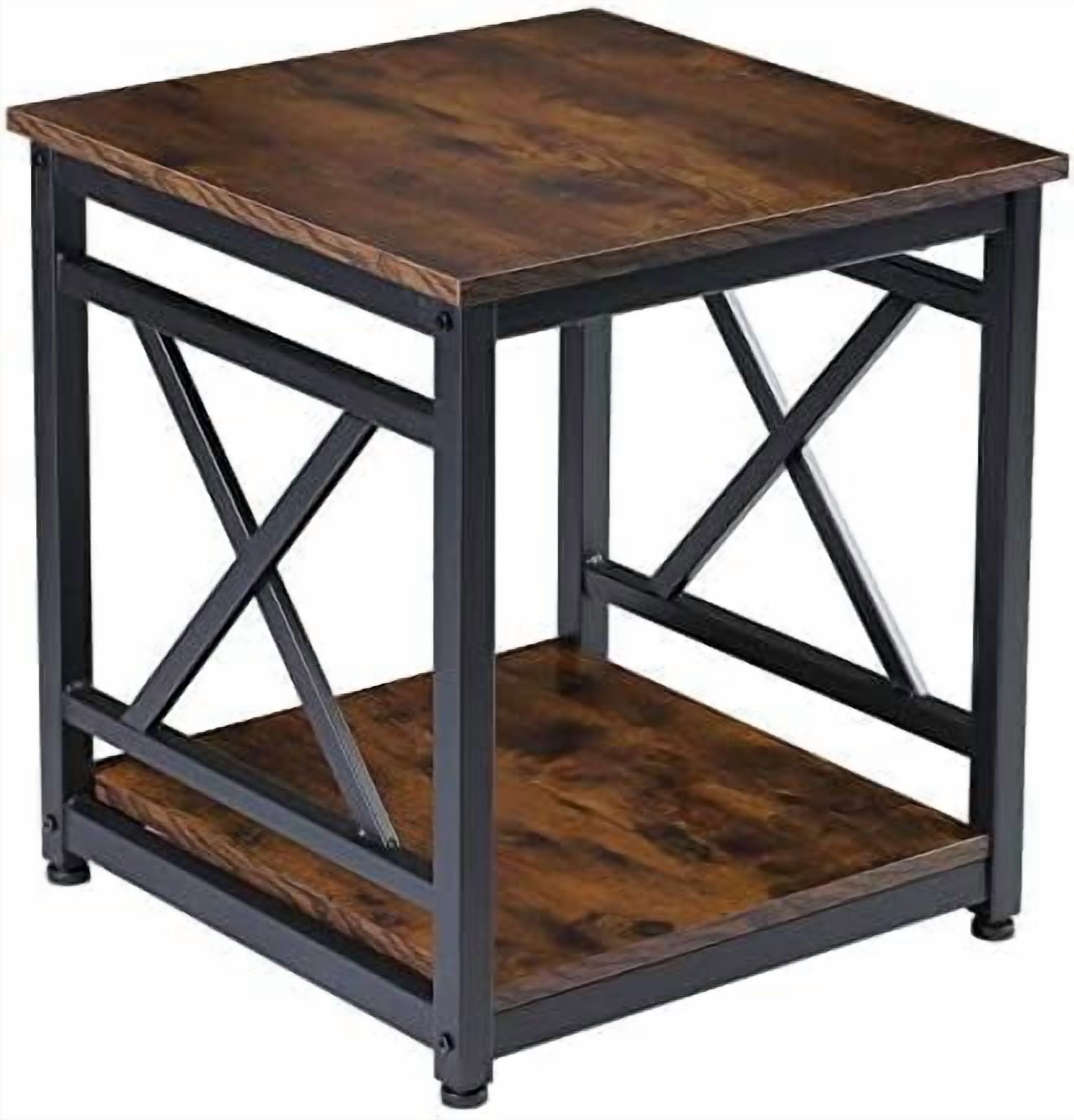 Industrial End Table with 2-Tier Storage Shelf, 18'' Square Side Table ...