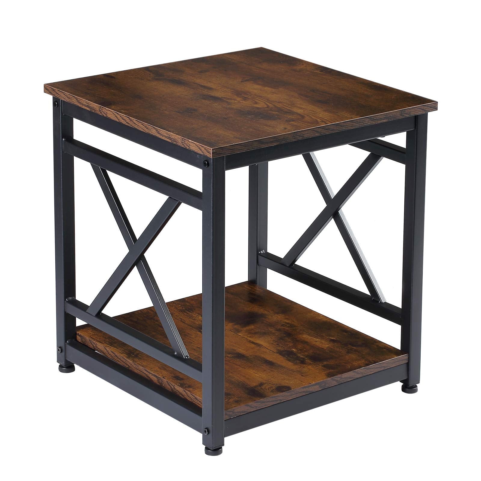 Industrial End Table Side Table with 2-Tier Storage Shelf, 18'' Square ...