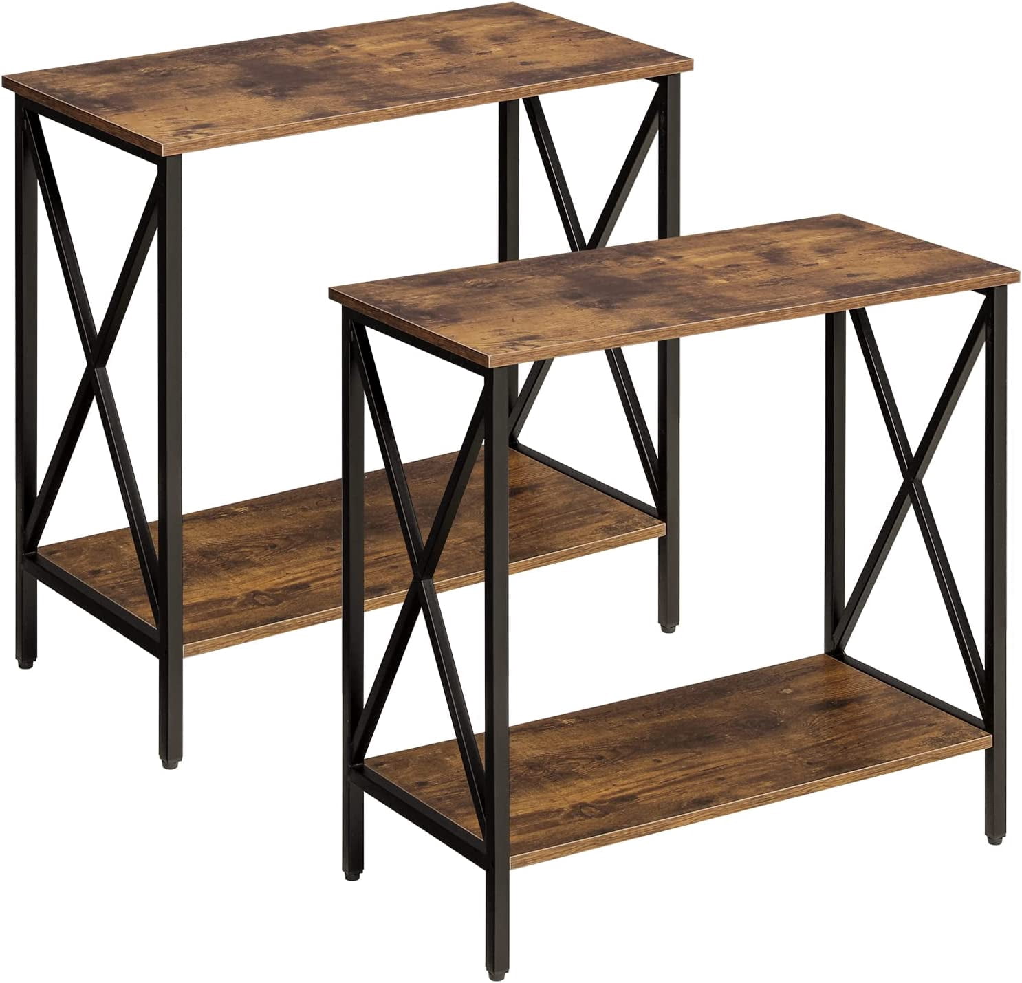 Industrial End Tables Set of 2, 2-Tiers of Bedside Table, Stable End ...
