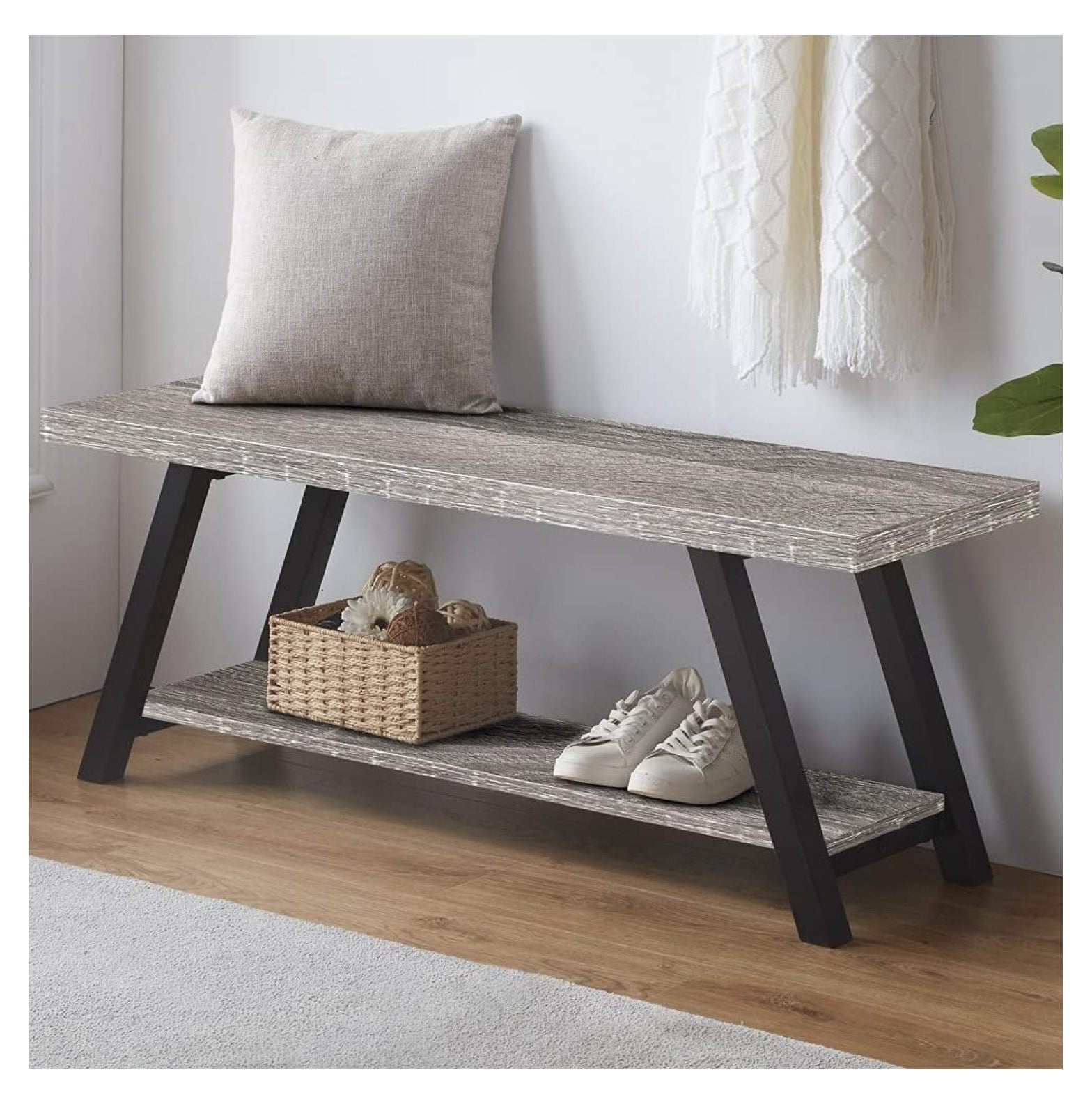 Industrial Entryway Bench, Wood and Metal Storage Bench, Indoor ...
