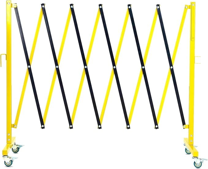 Industrial Expandable Metal Barricade, 11 Feet, Yellow and Black, Mobile Safety Barrier Gate ...