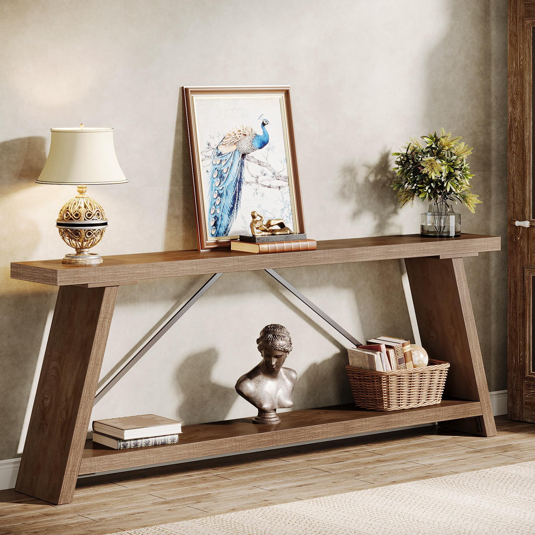 Industrial Extra Long Sofa Table 70.9 Inches Behind Couch, Rustic ...