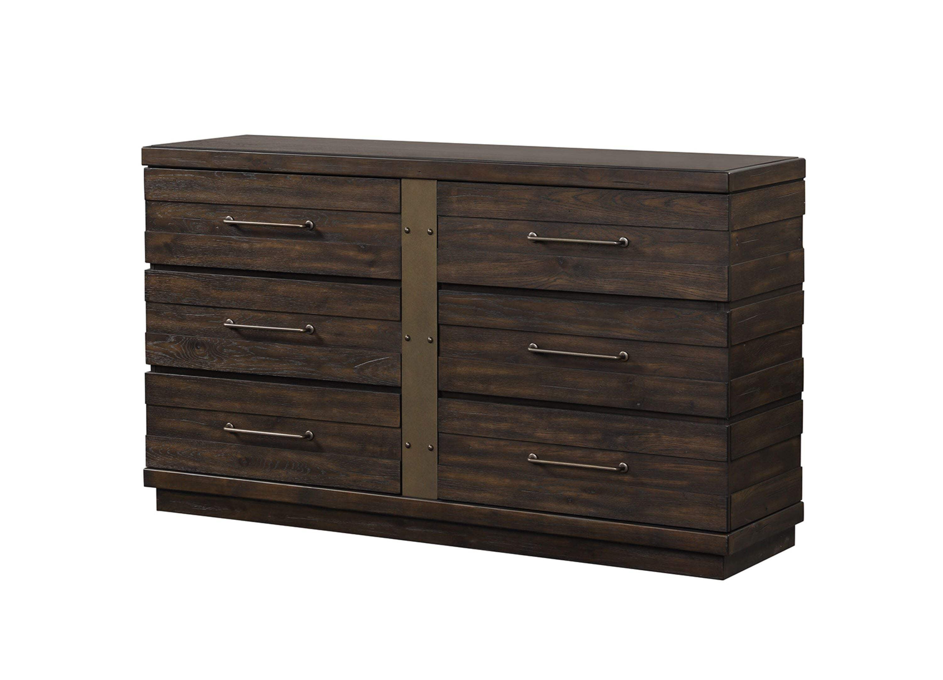 Industrial Farmhouse Designed 6 Drawer Dresser Brown Solid Wood Mdf ...