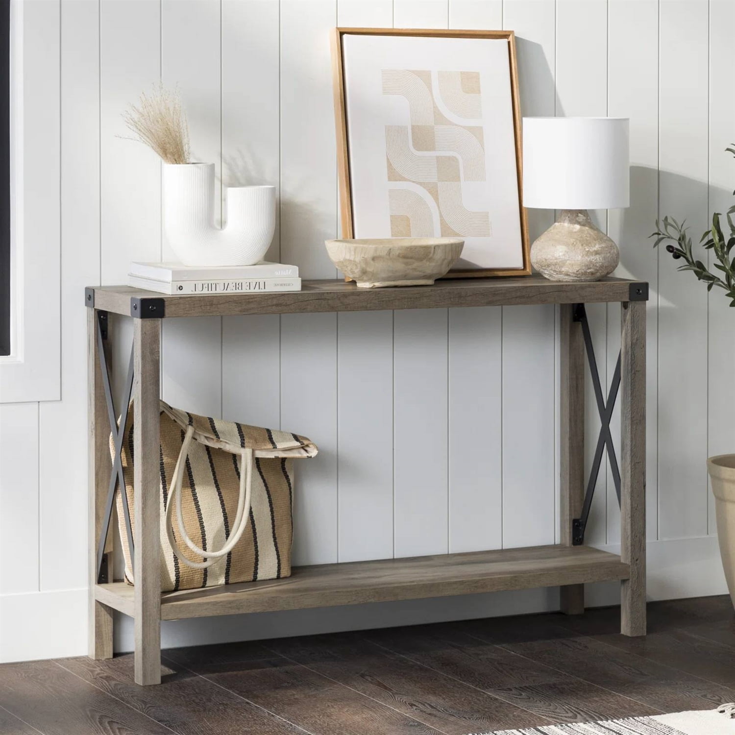 Industrial Farmhouse Entryway Table / Console Table in Taupe Grey Wood ...