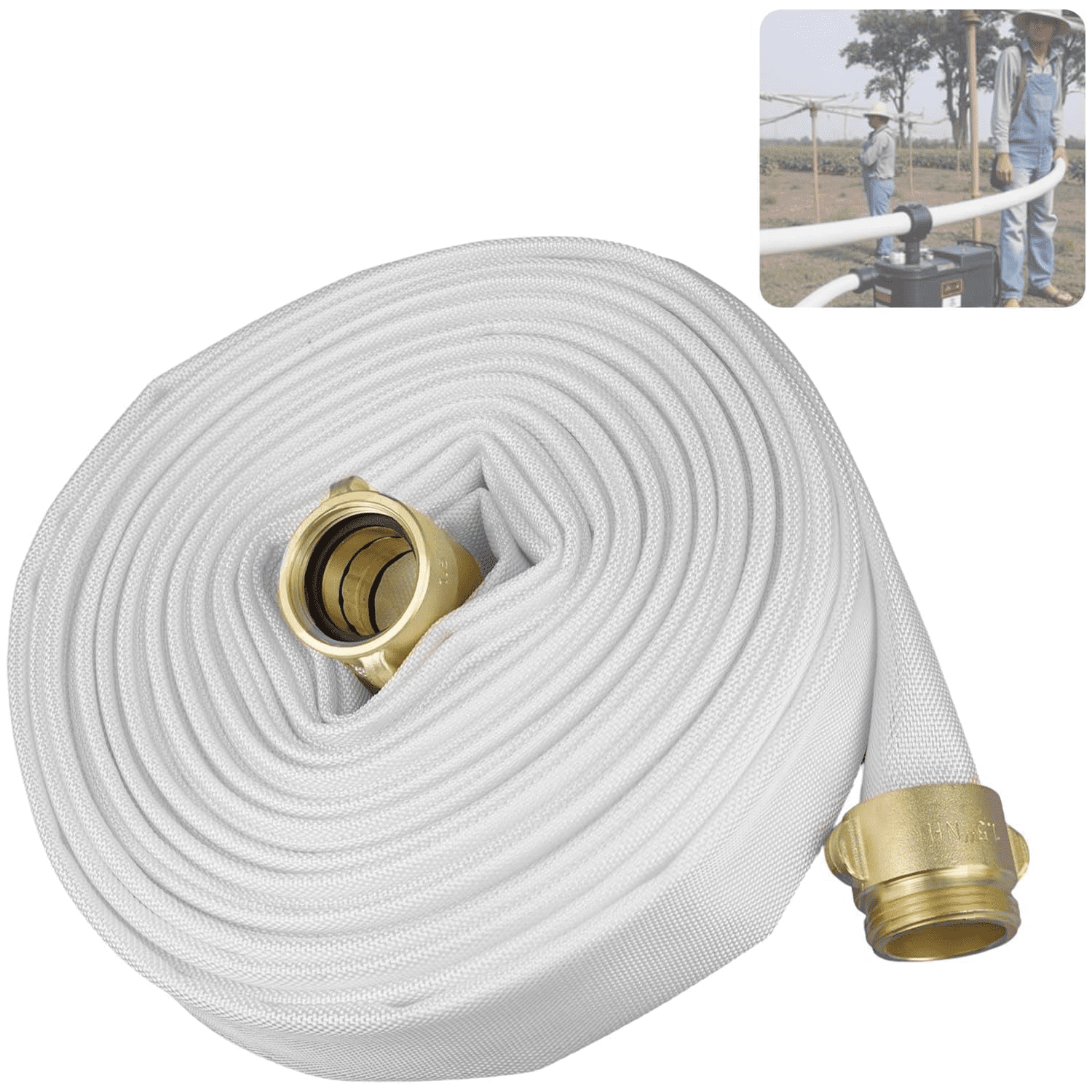 Industrial Fire Hose, 1-1/2" inches x 100ft Hose with NST/NH Brass ...