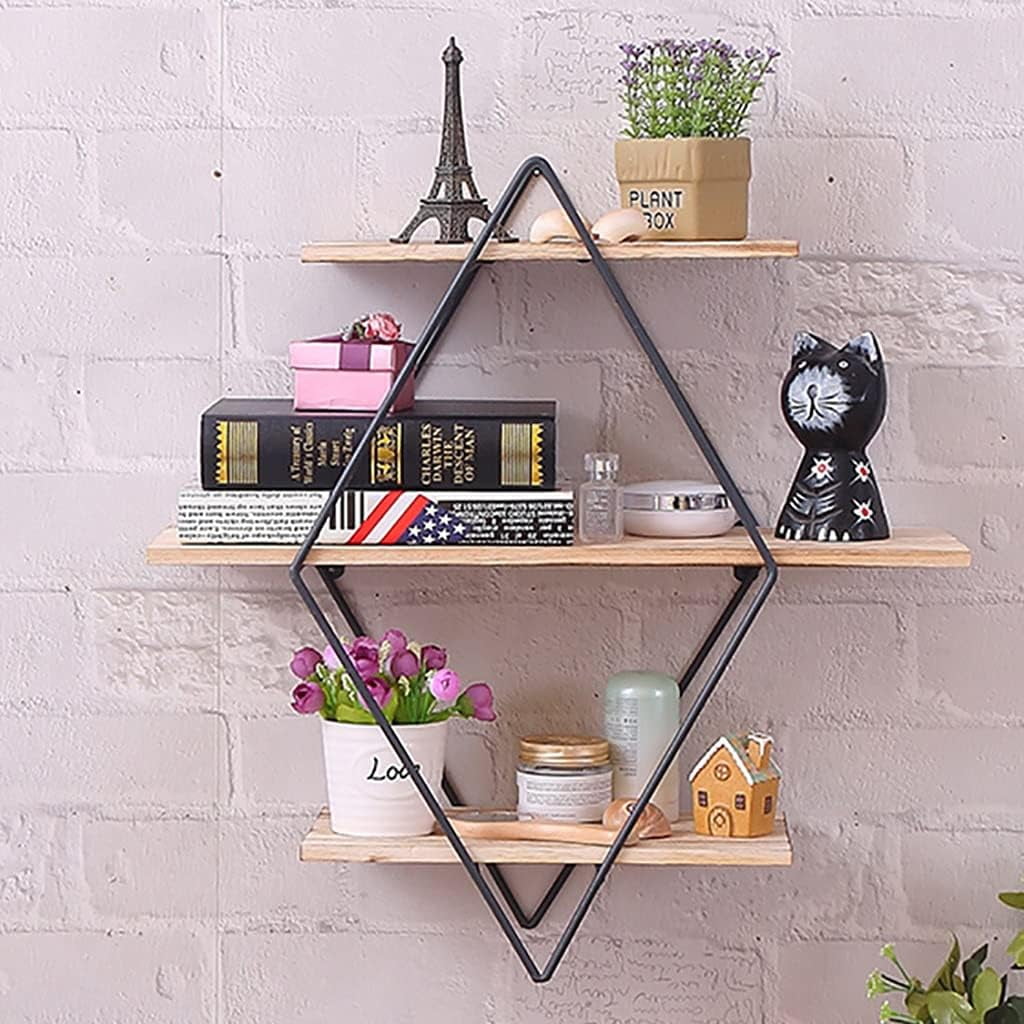 Industrial Floating Shelves for Wall, Geometric Diamond Wall Shelves ...