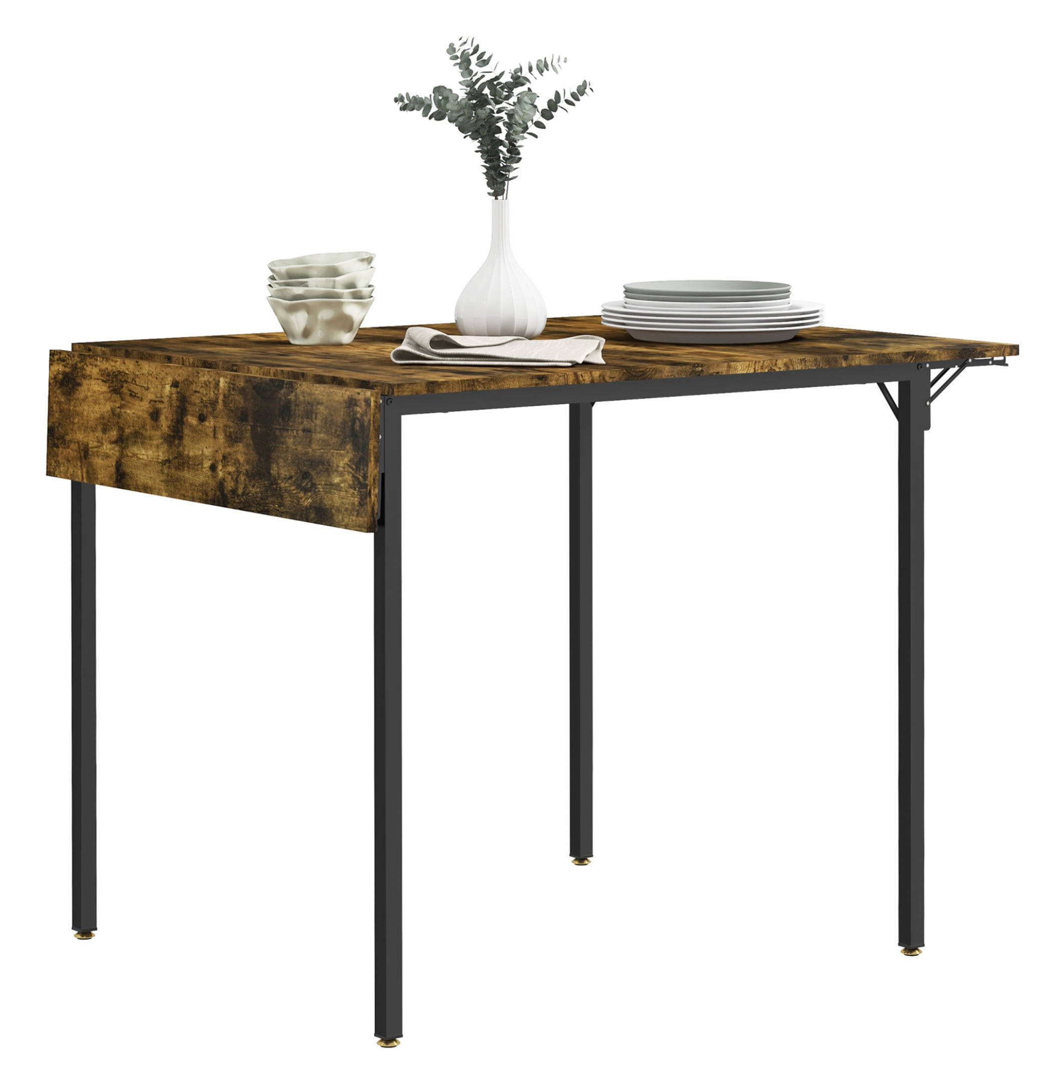 Industrial Folding Dining Table for 2-4, Space Saving Drop Leaf Kitchen ...