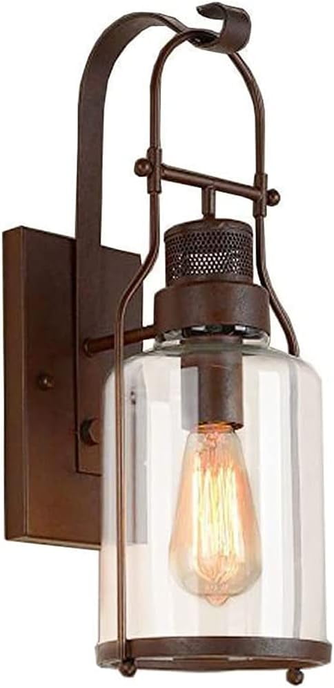Industrial Glass Wrought Iron Sconces Country Style Loft Lantern Wall ...