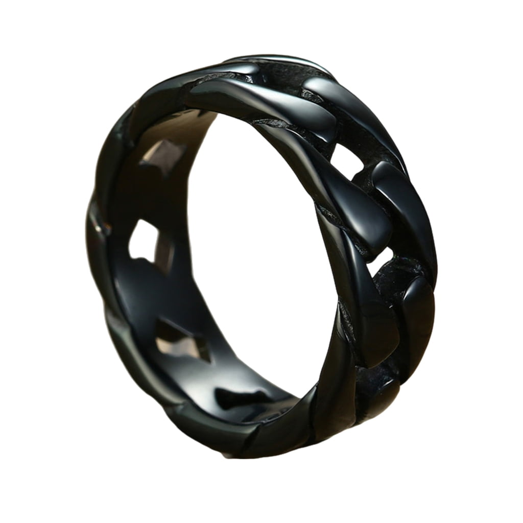 Industrial Gothic Chain Link Titaniums Steel Band Rings With PVD ...