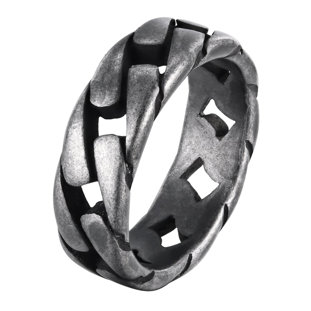 Industrial Gothic Chain Link Titaniums Steel Band Rings With PVD ...