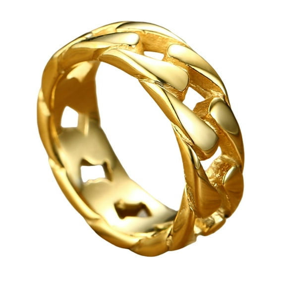 Industrial Gothic Chain Link Titaniums Steel Band Rings With PVD ...