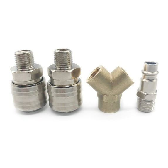 Industrial Grade 2-Way Compressed Air Distributor with Couplings 1/4 ...