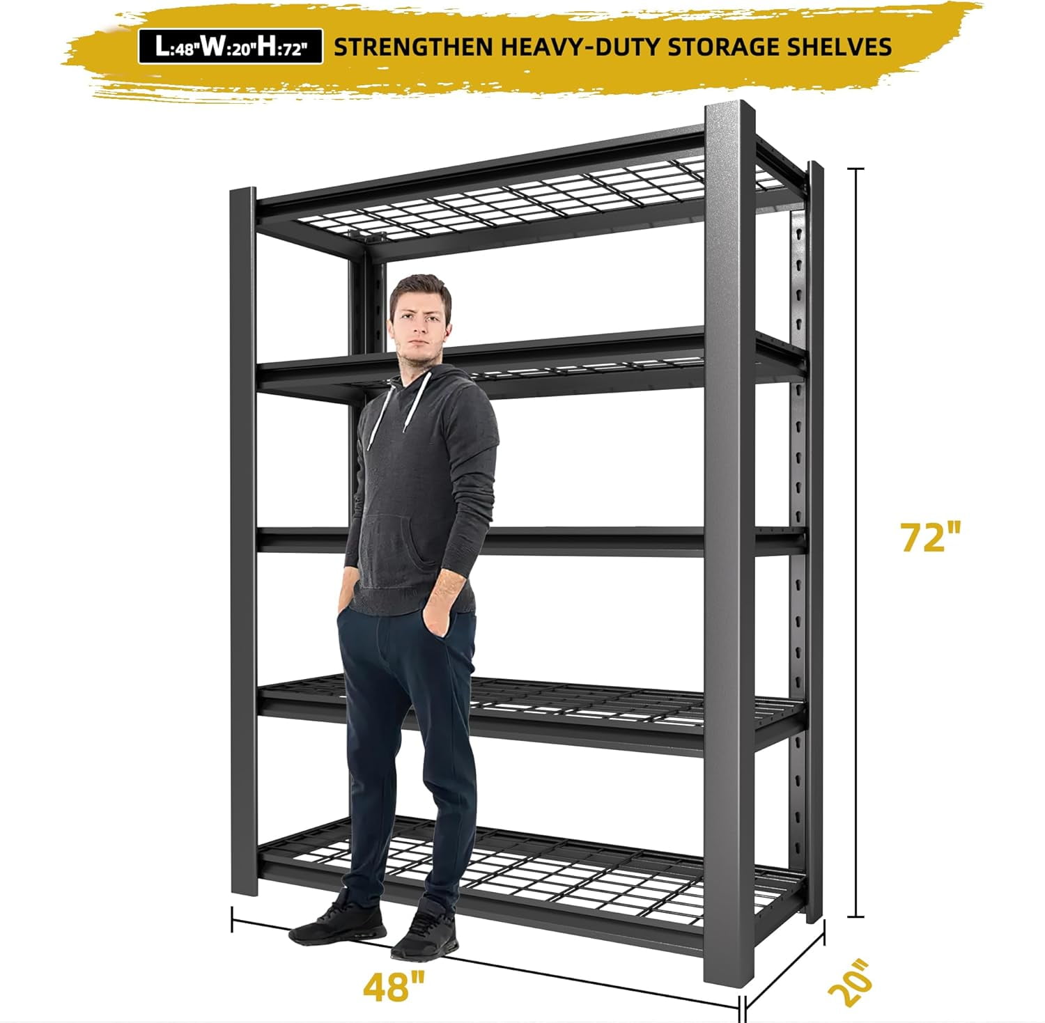 Industrial Grade 5-Tier Adjustable Metal Shelving Unit with Wire Grid ...