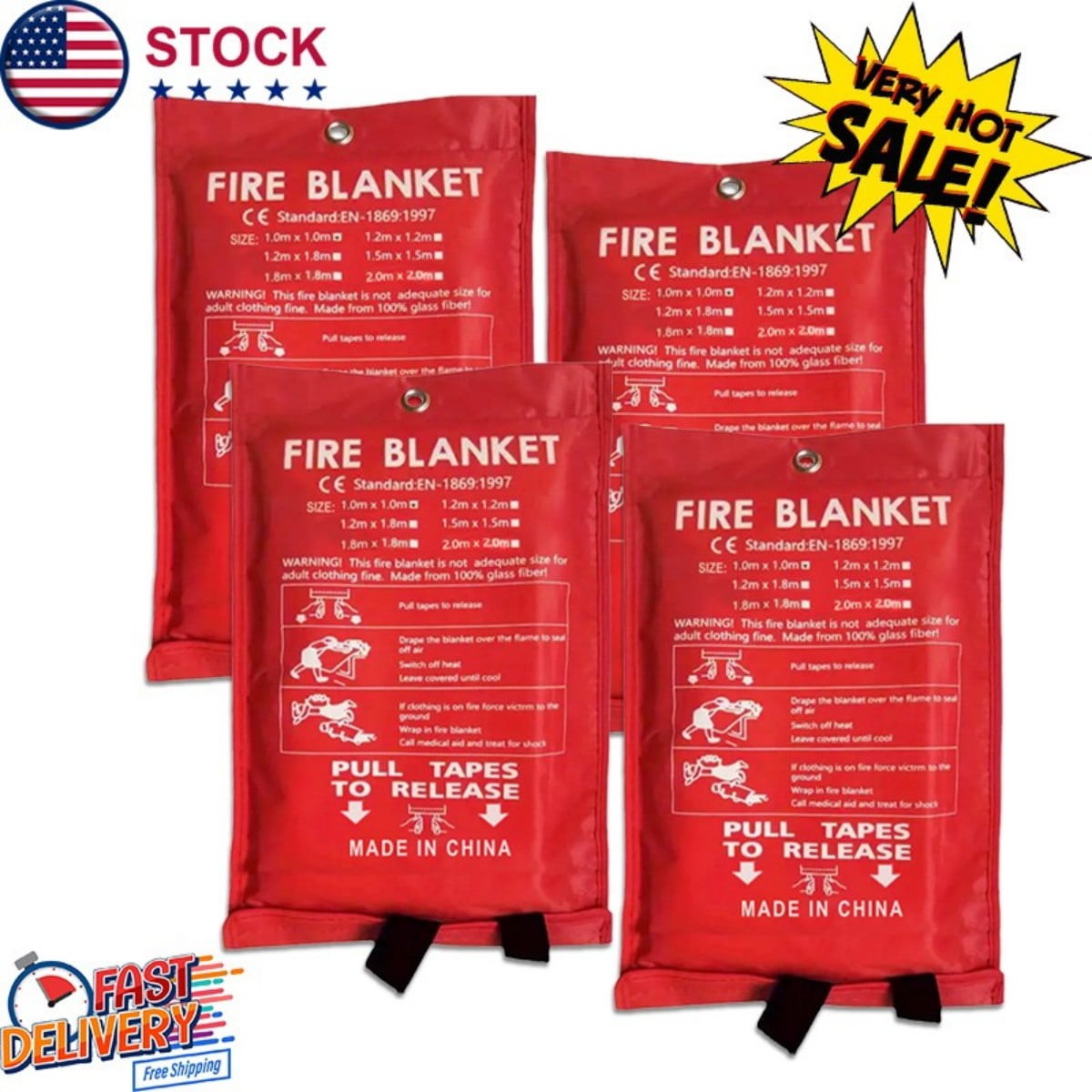 Industrial-Grade Fire Blanket Set - 4 Fiberglass Emergency Sheets 39x39 ...