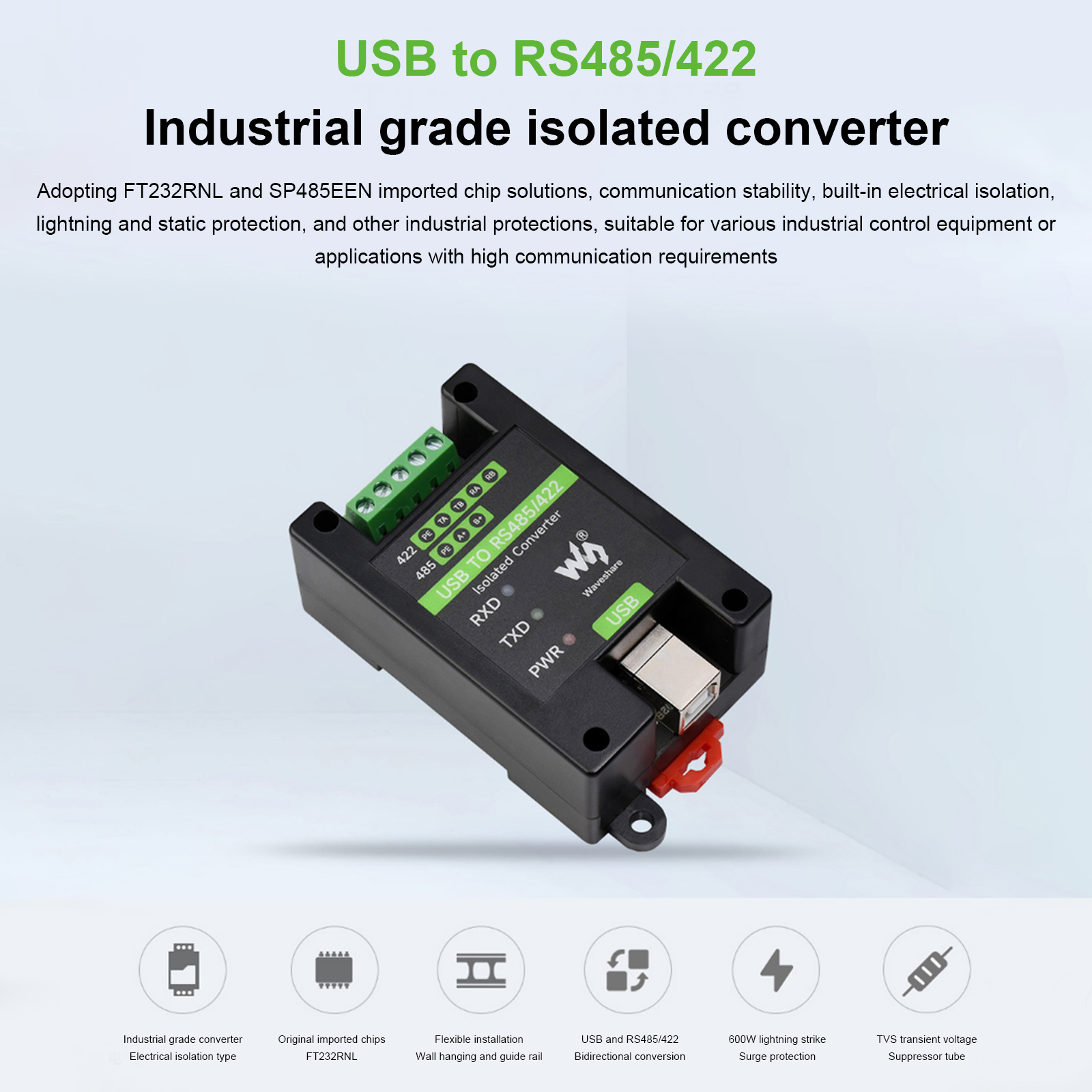 Industrial-Grade Isolated Converter USB to RS485/RS422 Multi-Protection ...