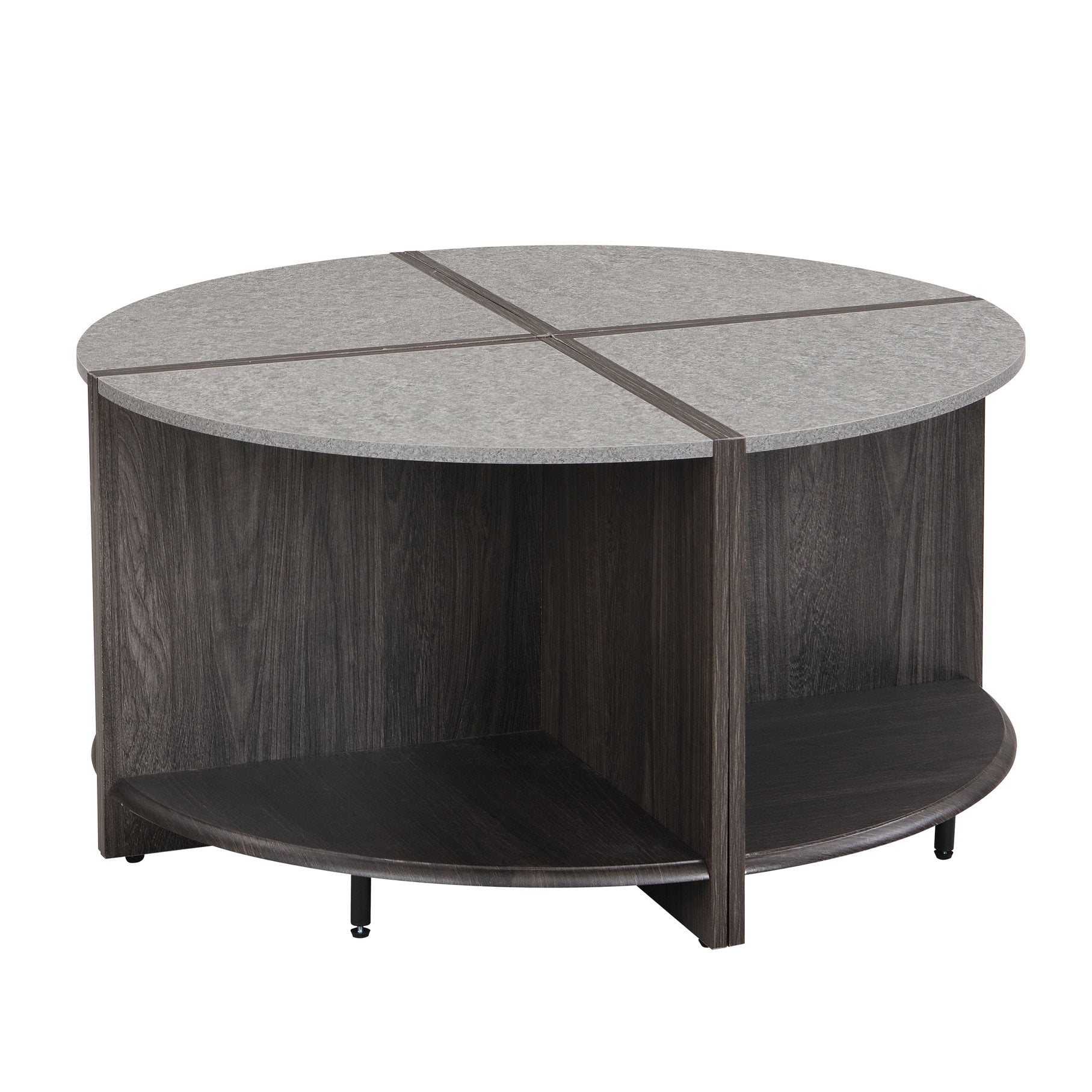 Industrial Gray 4-Piece Round Coffee Table, Simple Assembly & Open ...