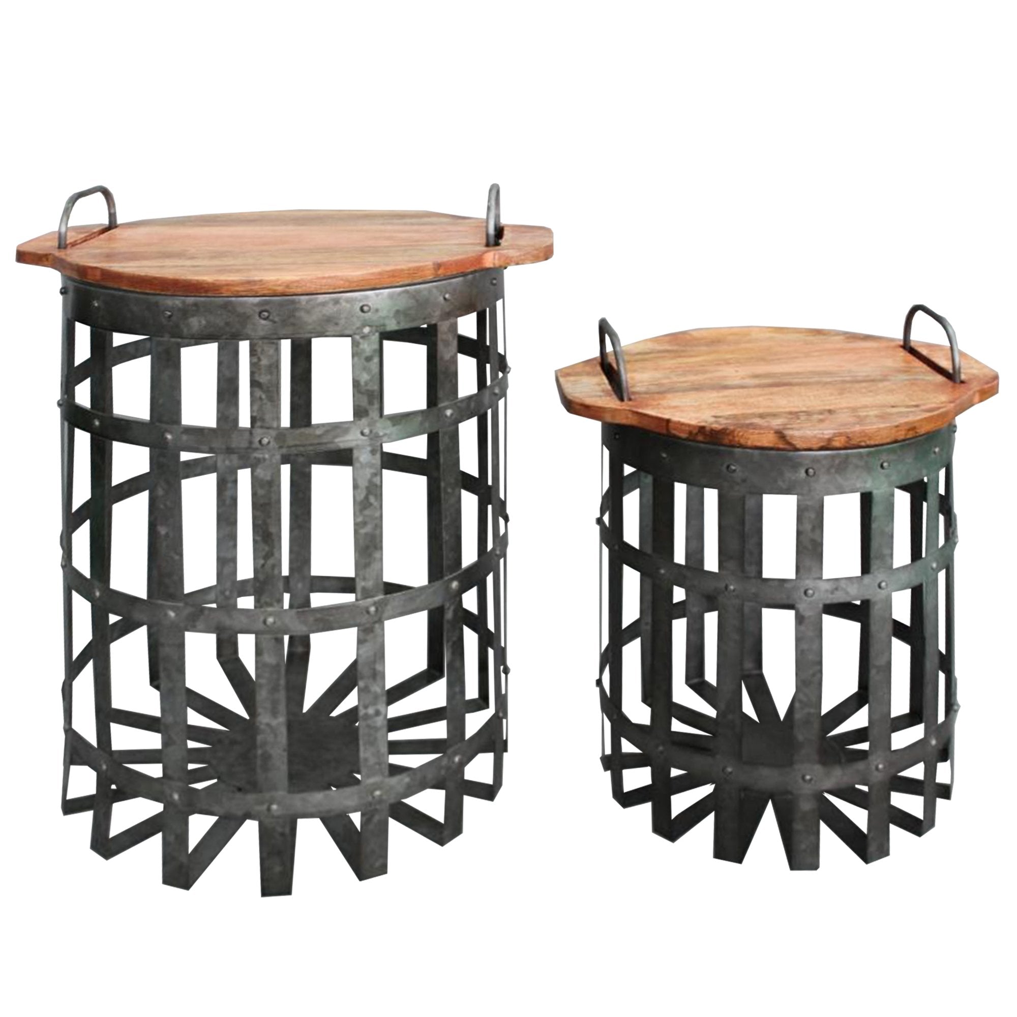 Industrial Grid Galvanized Accent End Table with Round Lid and Handles ...