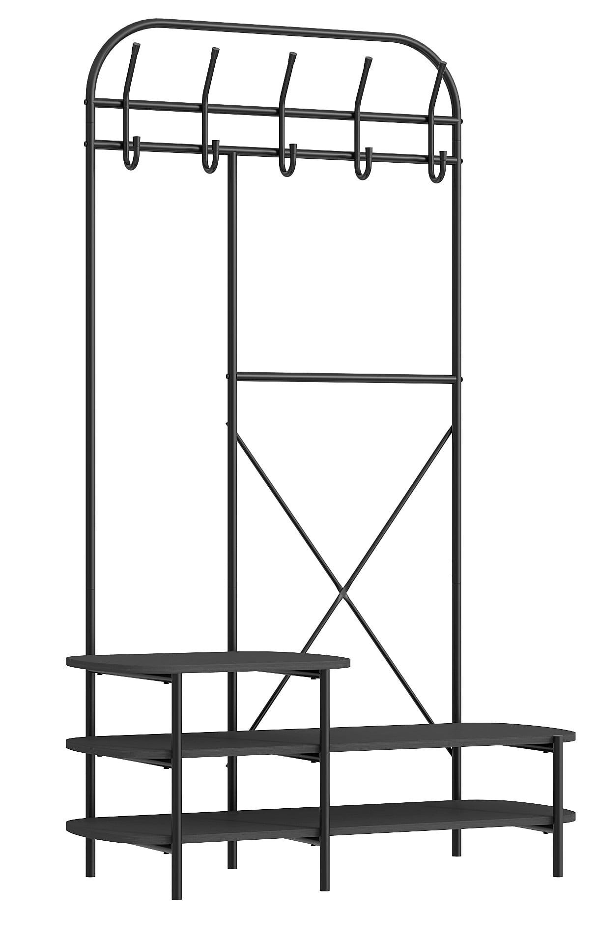 Industrial Hall Tree with Black Wood Shelves Industrial Style Entryway ...