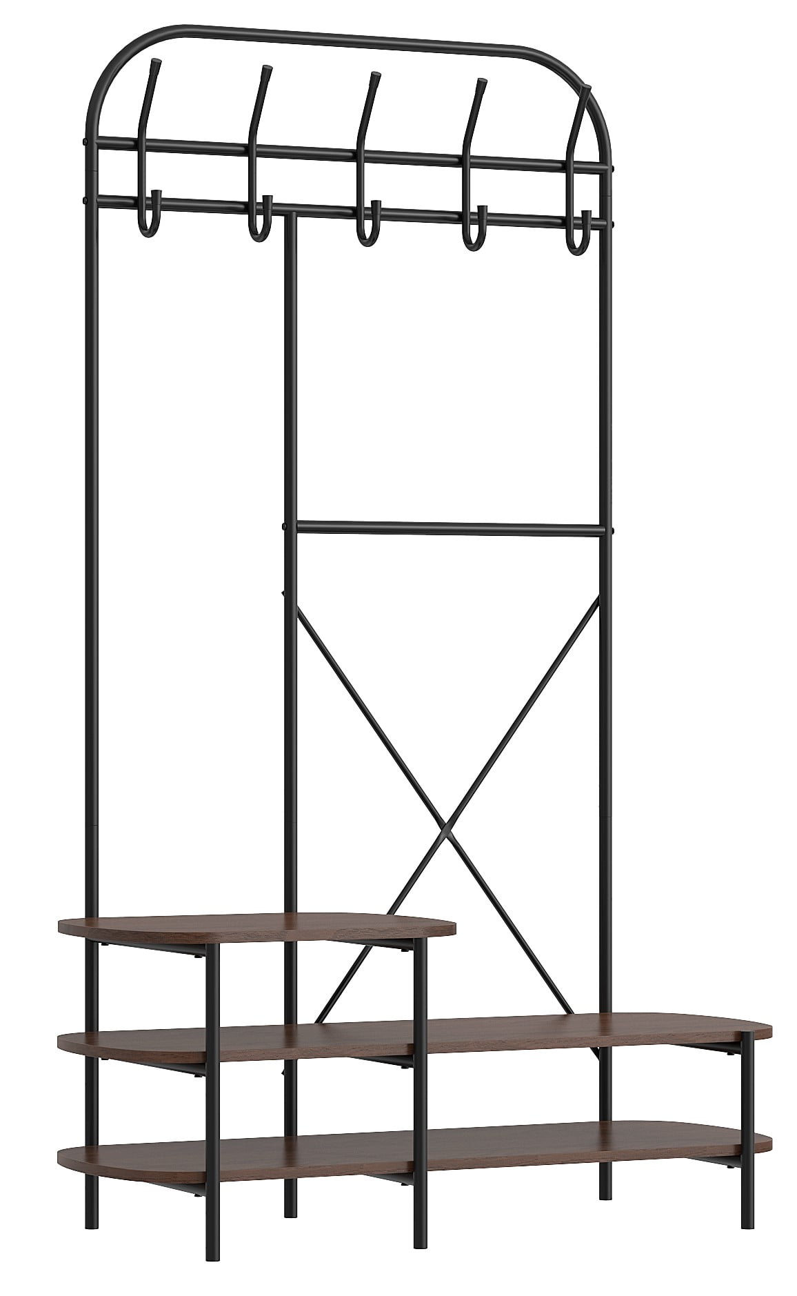 Industrial Hall Tree with Brown Wood Shelves Industrial Style Entryway ...