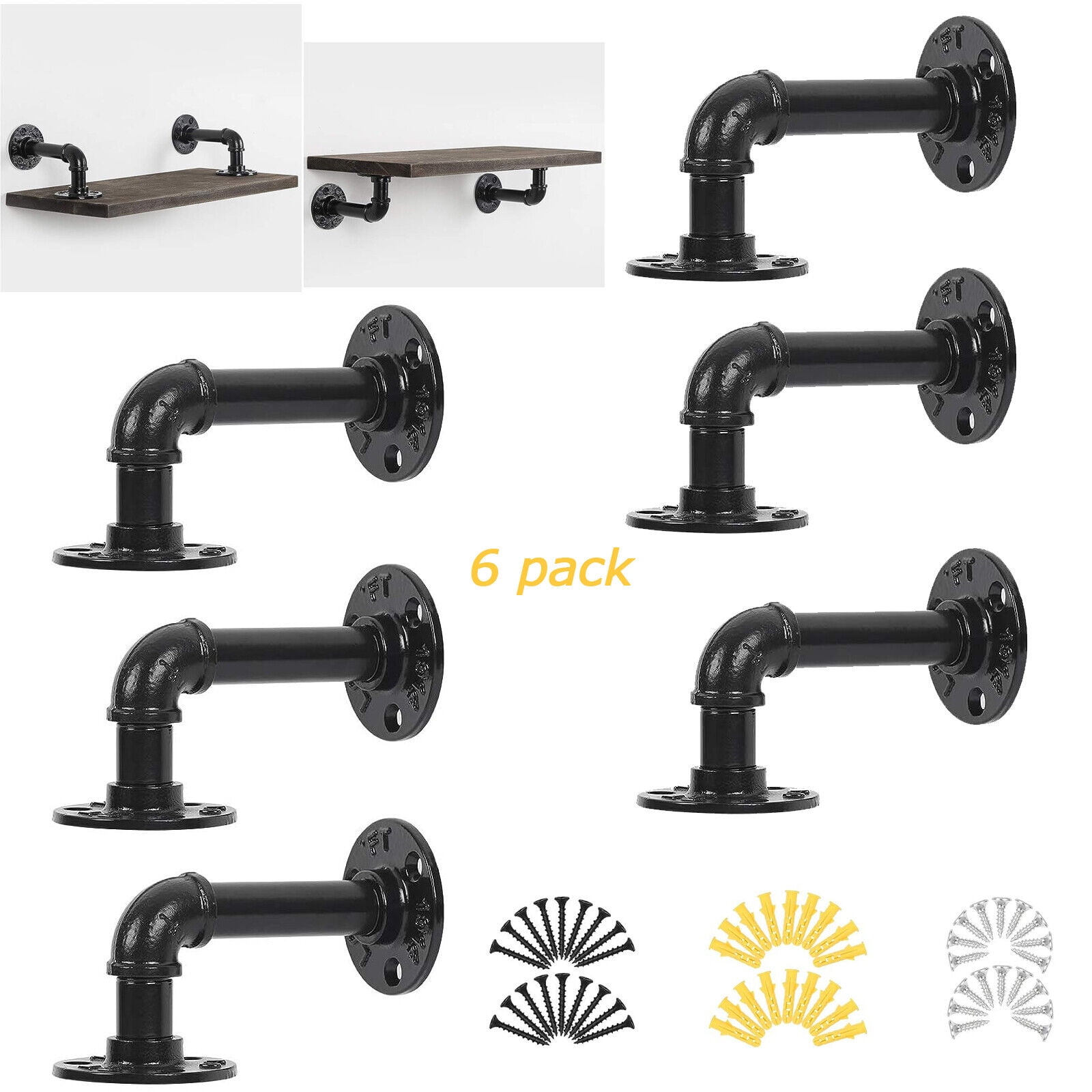 Industrial Iron Pipe Shelf Brackets Wall Mount DIY Floating Shelf ...