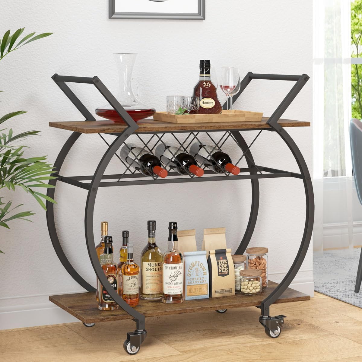 Industrial Kitchen Bar Cart, Farmhouse Beverage Serving Liquor Cart ...
