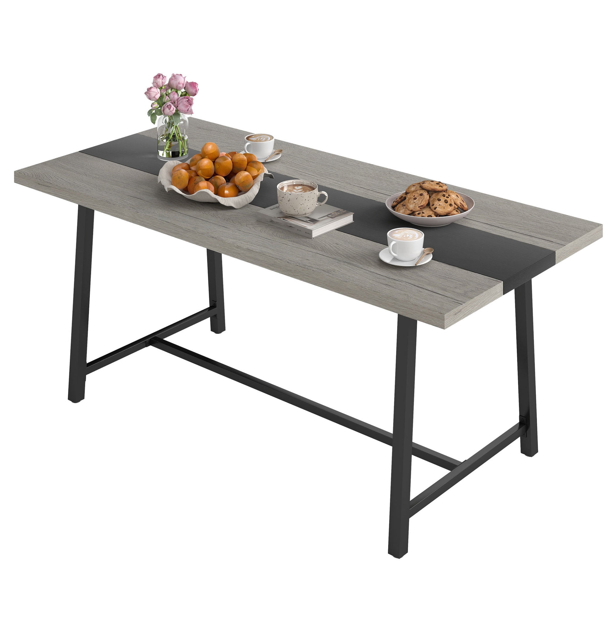 Industrial Kitchen Table for 8, 70.9" Dining Table, Large MDF Tabletop ...