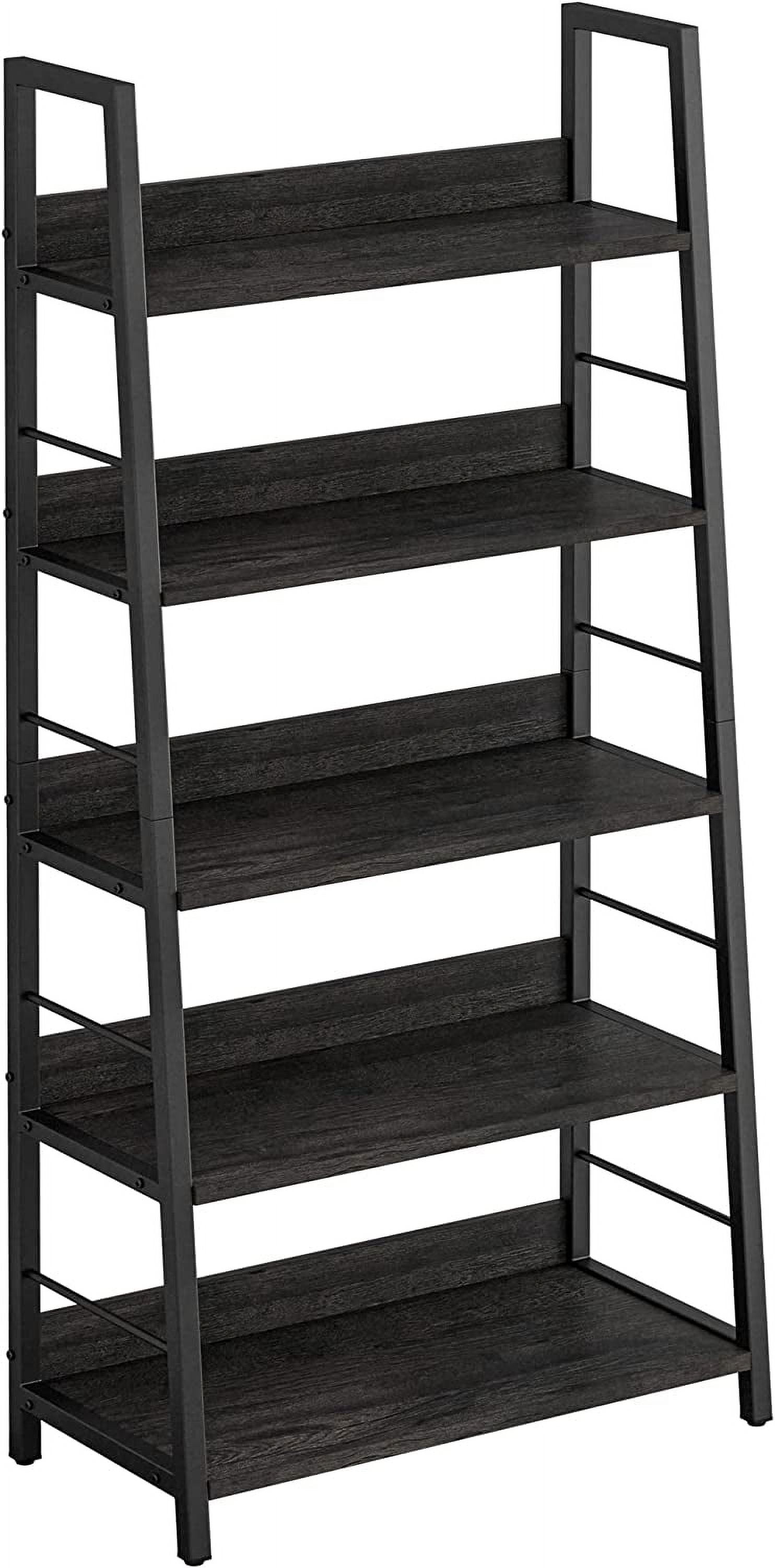 Industrial Ladder Bookcase, 5-Tier Storage Shelf with Metal Frame ...