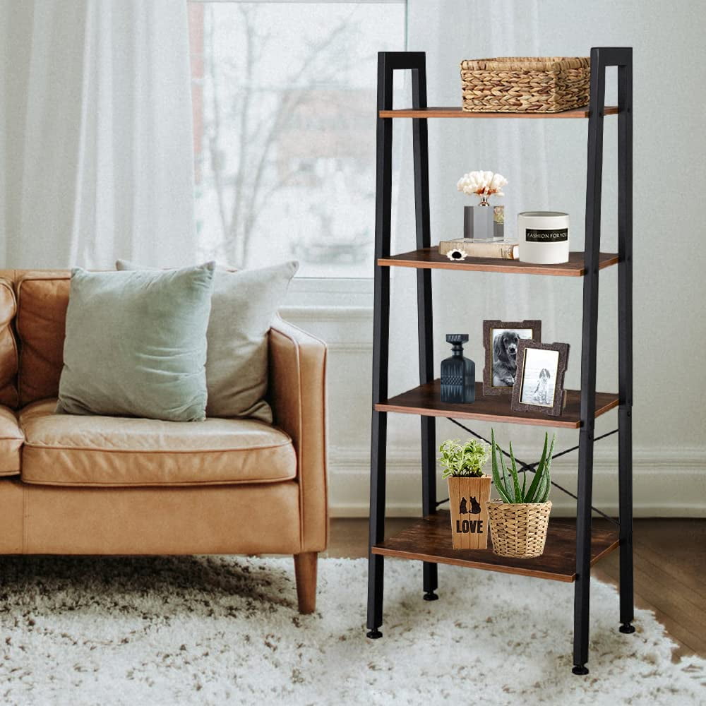 Industrial Ladder Bookshelf, 4 Tier Ladder Shelf, Vintage Narrow ...