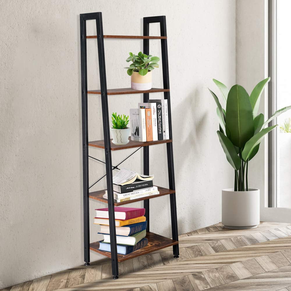 Industrial Ladder Bookshelf, 5 Tier Ladder Shelf, Vintage Narrow ...