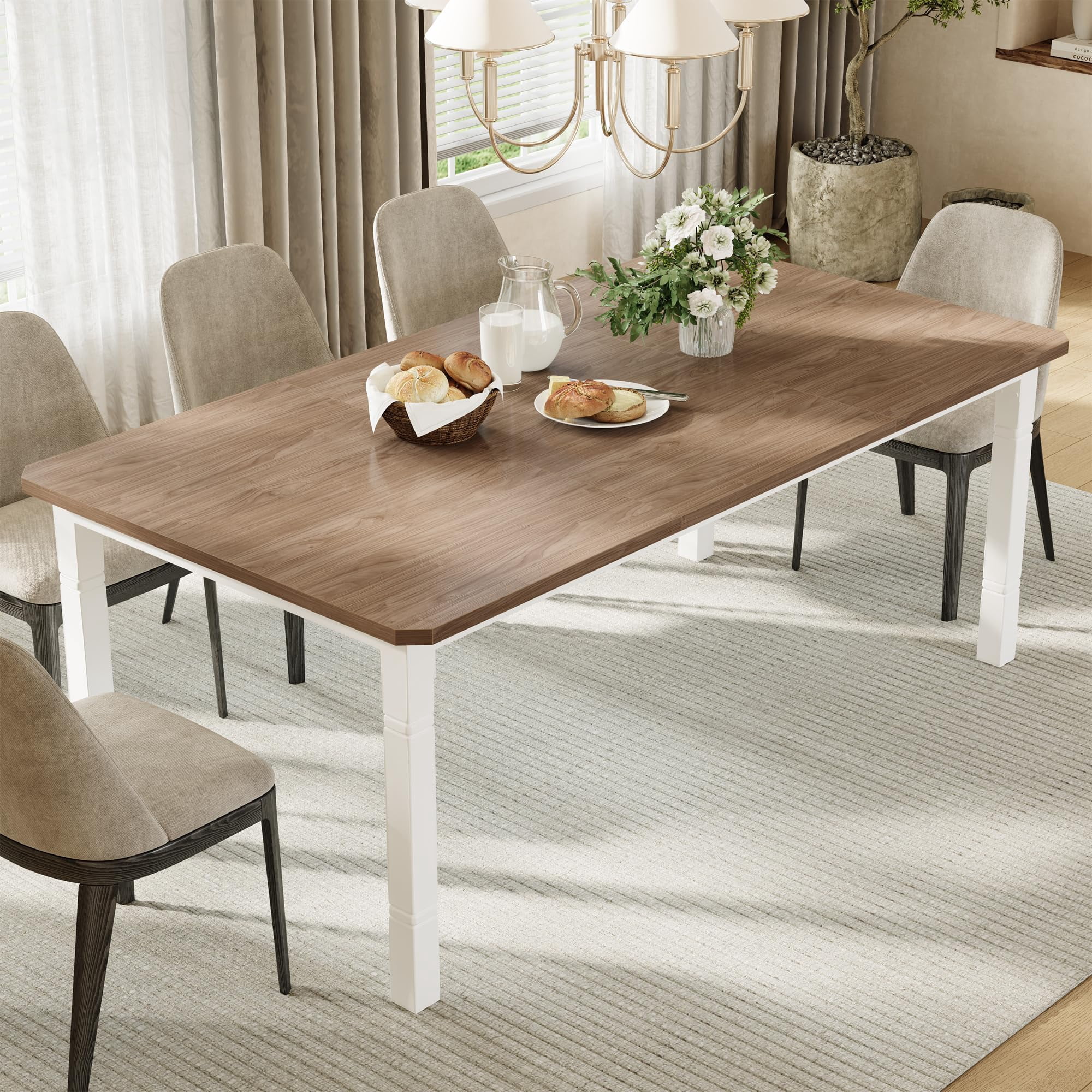 Industrial Large Rectangular Dining Table for 6-8, 70.8/78.7 Inch ...
